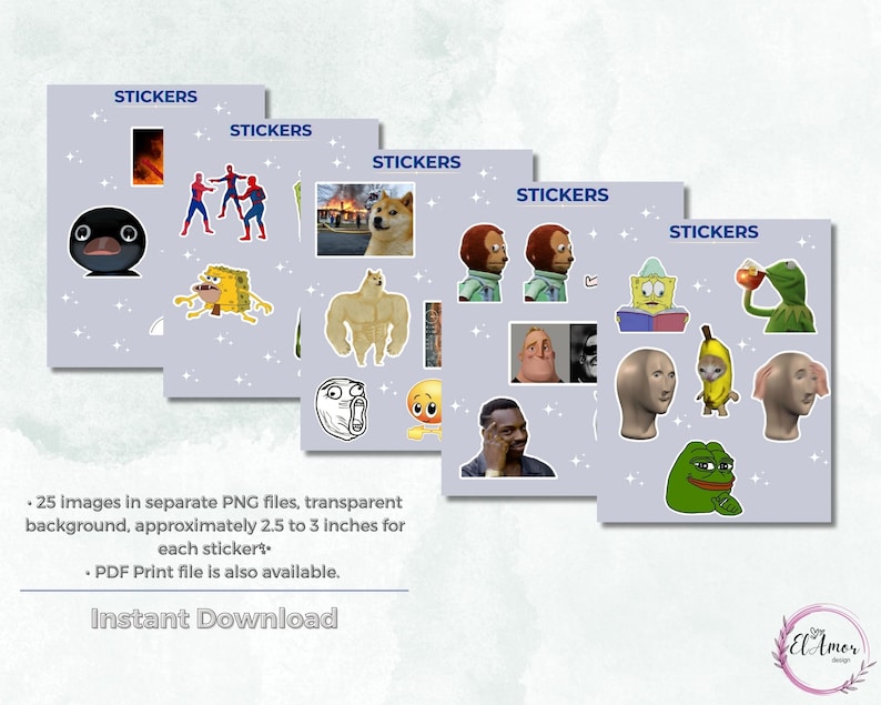 Printable Meme Sticker Pack | Digital Sticker | PDF, PNG | Funny Mood ...