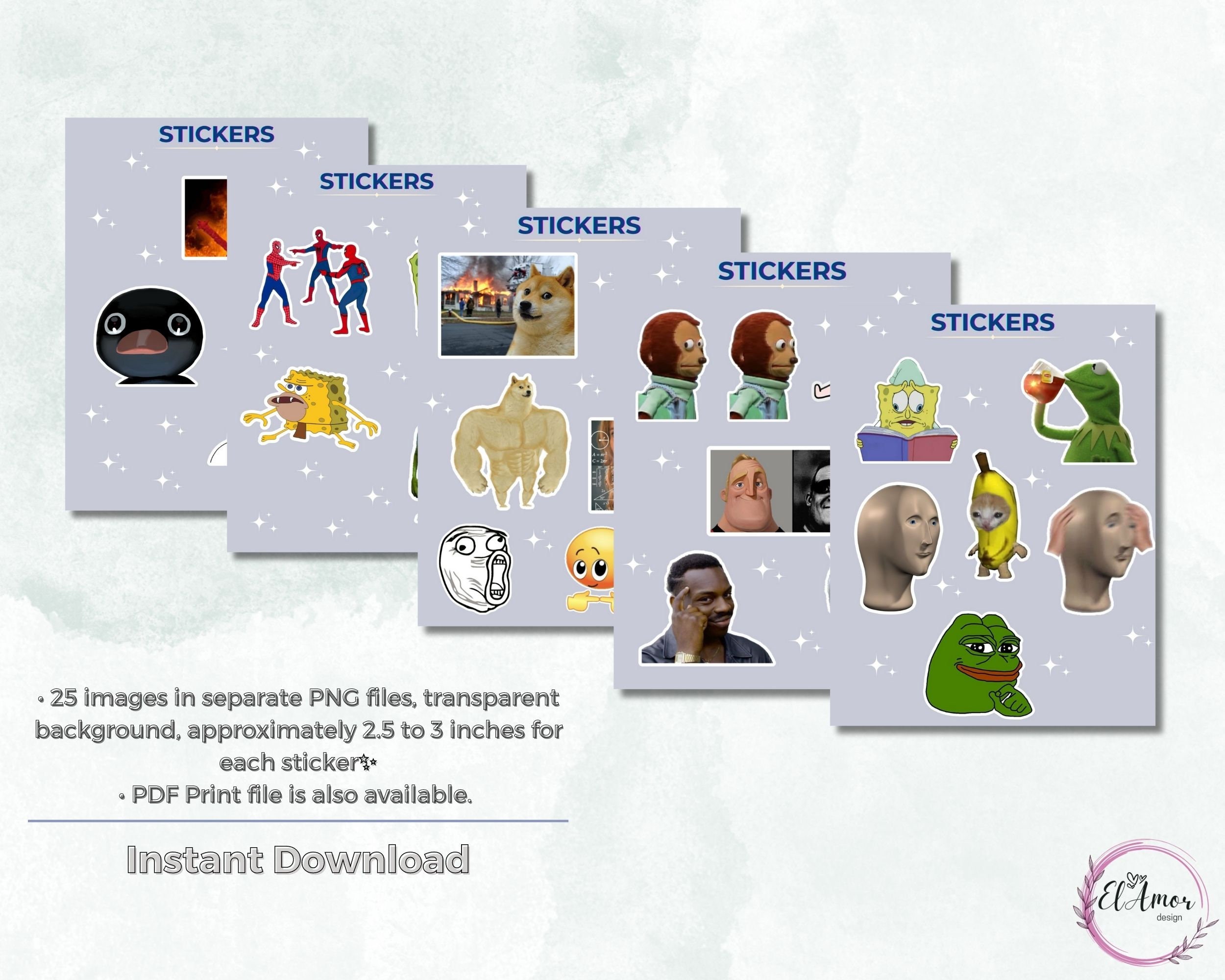 Printable Meme Sticker Pack | Digital Sticker | PDF, PNG | Funny Mood ...