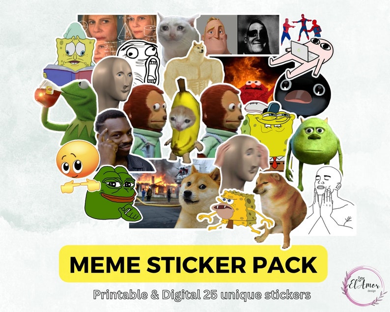 Printable Meme Sticker Pack | Digital Sticker | PDF, PNG | Funny Mood ...