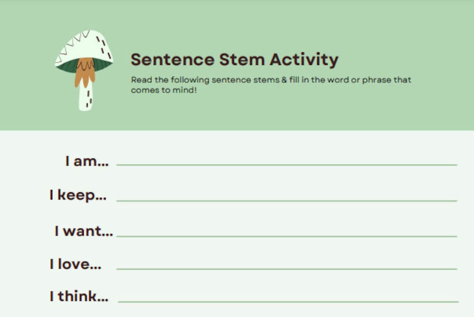 Sentence Stem Activity (printable) - Etsy