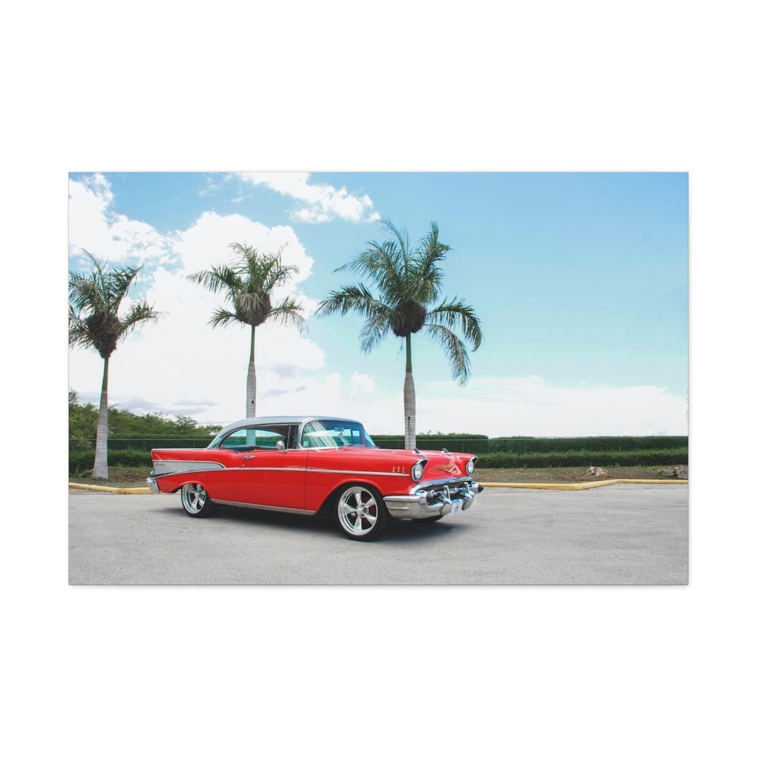 Red Car Art Canvas American Muscle Car Blue Sky Background Stunning Art ...