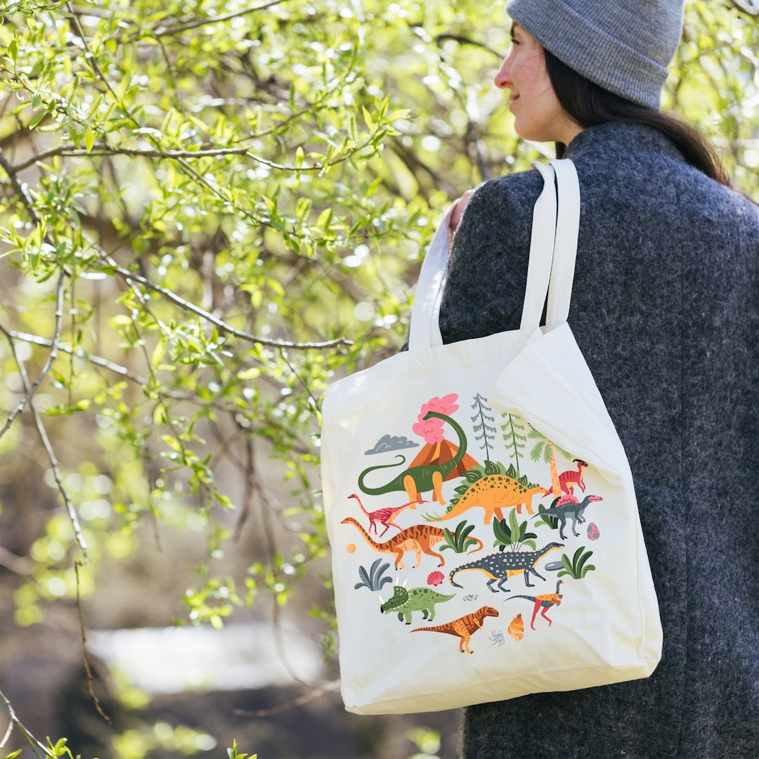 Dinosaurs Canvas Tote Bag, Shopper, Dinosaur Print, Shoulder Bag, Fair ...