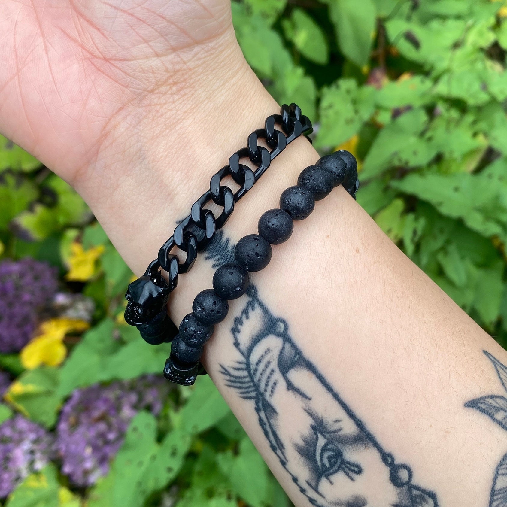 Gorgeous Gothic Skull Volcano Lava Stone Crystal Stone 6mm Bracelet ...