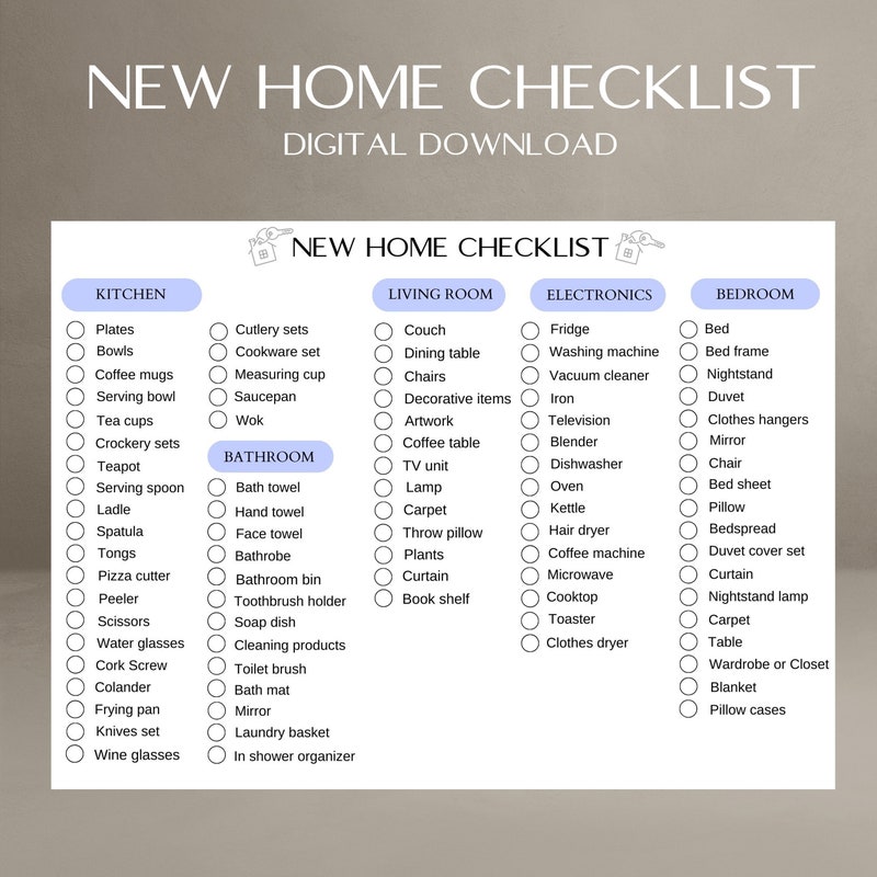 New Home Checklist - Etsy Australia