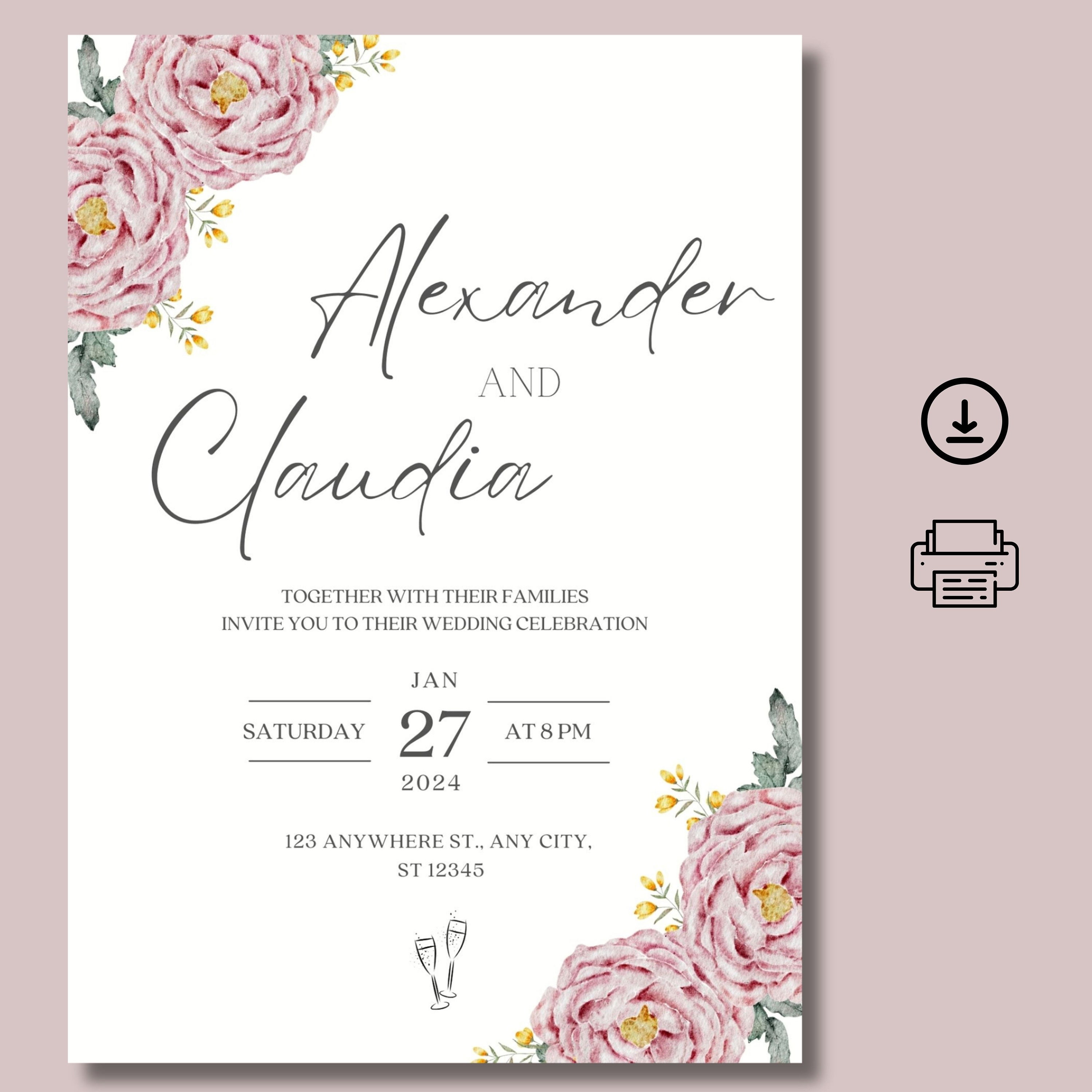 Printable Floral Wedding Invitation Marriage Getting - Etsy