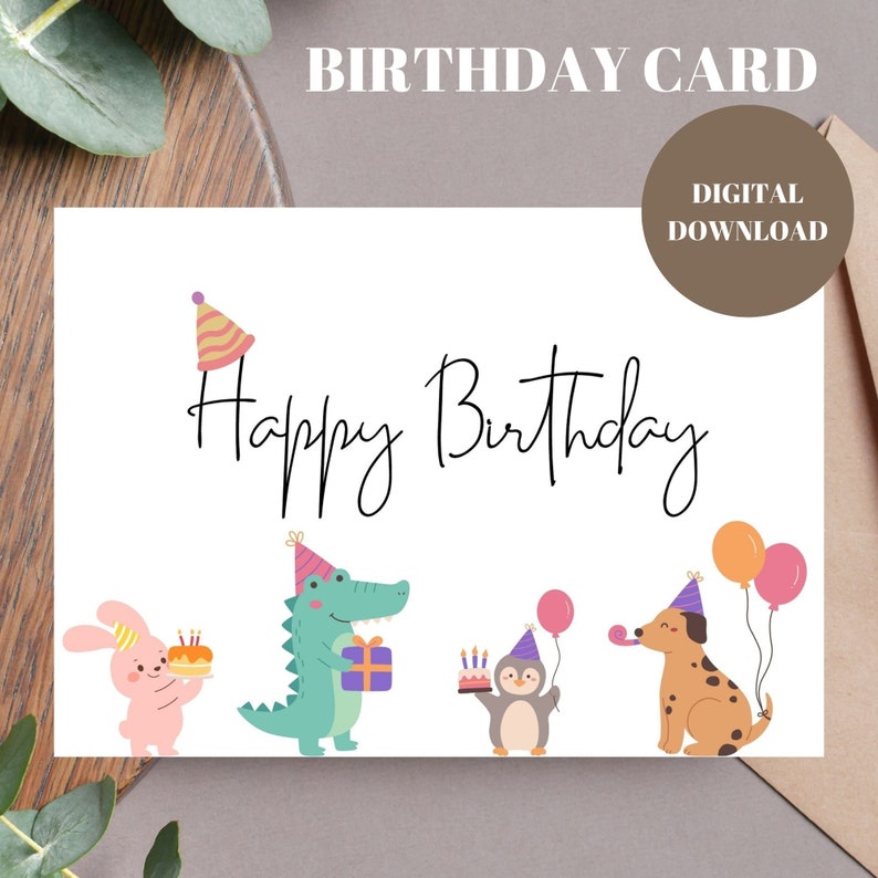 Printable Animals Happy Birthday Card for Kids, Birthday Greeting Card ...