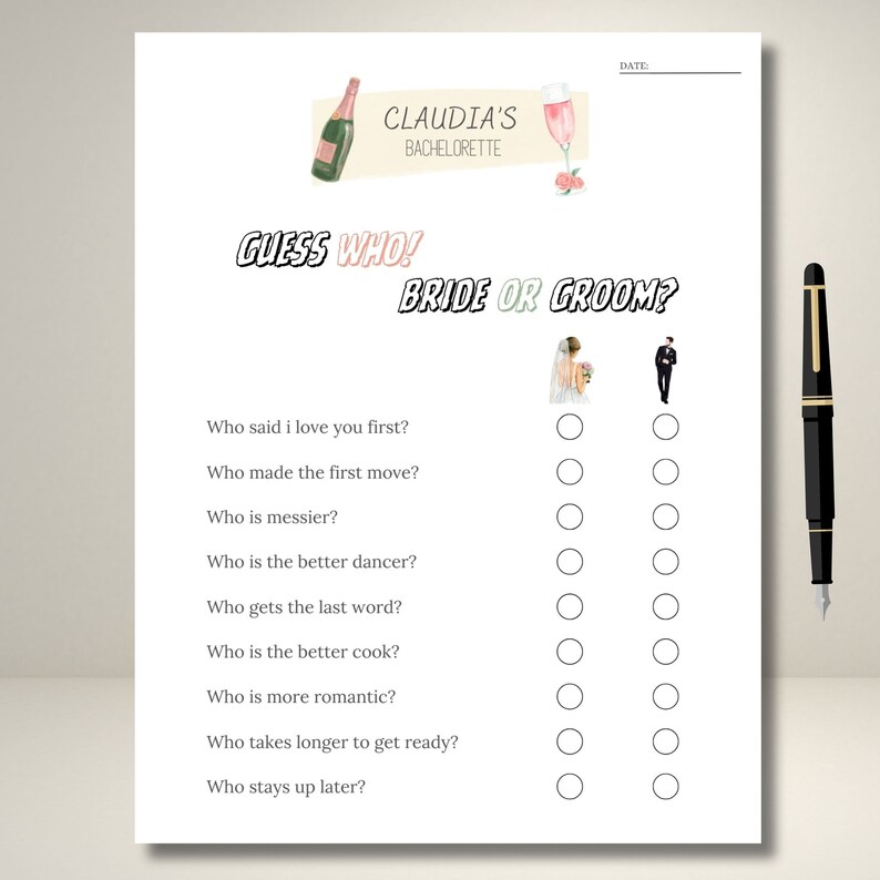 Printable Guess Who Bride or Groom Game, Modern Bridal Shower Game ...