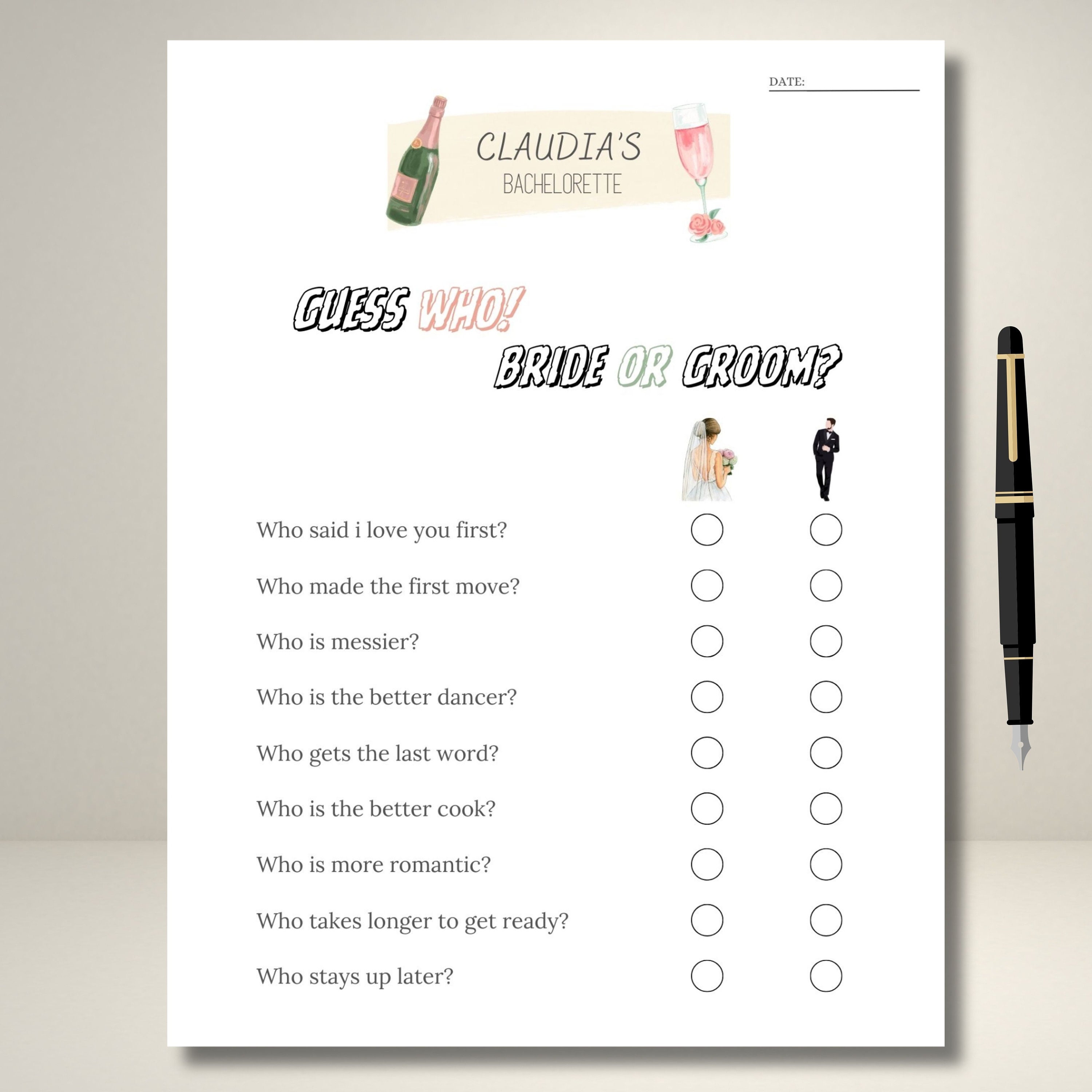 Printable Guess Who Bride or Groom Game, Modern Bridal Shower Game ...