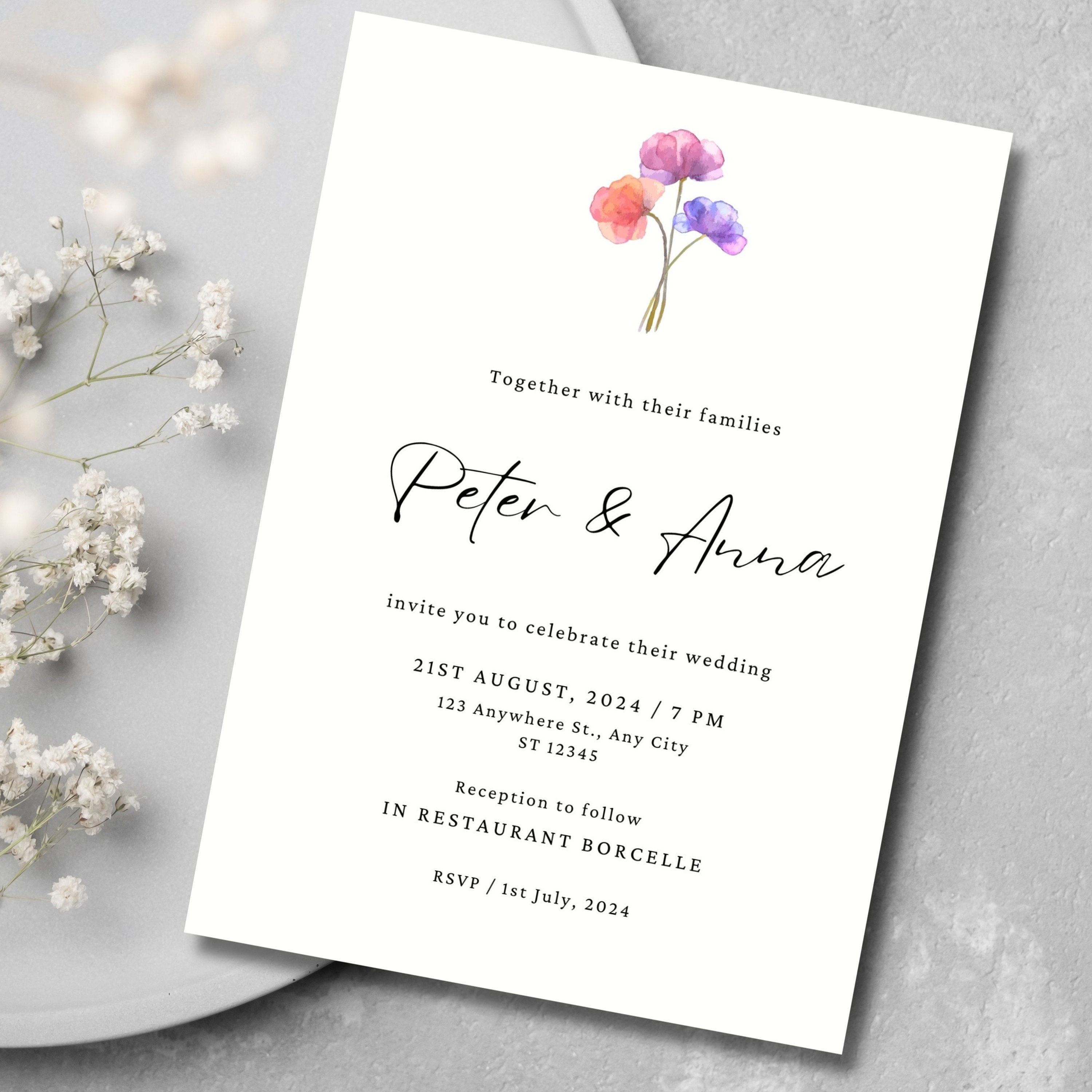 Printable Floral Wedding Invitation Template, Getting Married ...