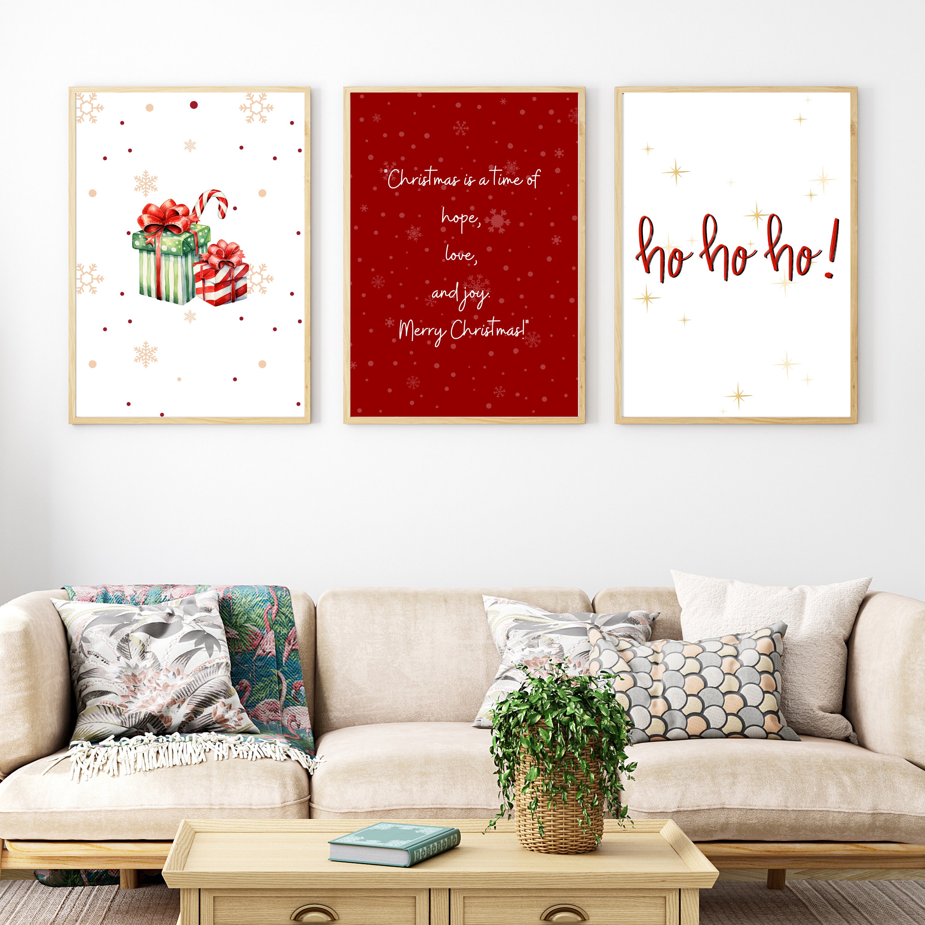 Merry Christmas Wall Art Set Printable, Holiday Decor, Christmas Gift ...
