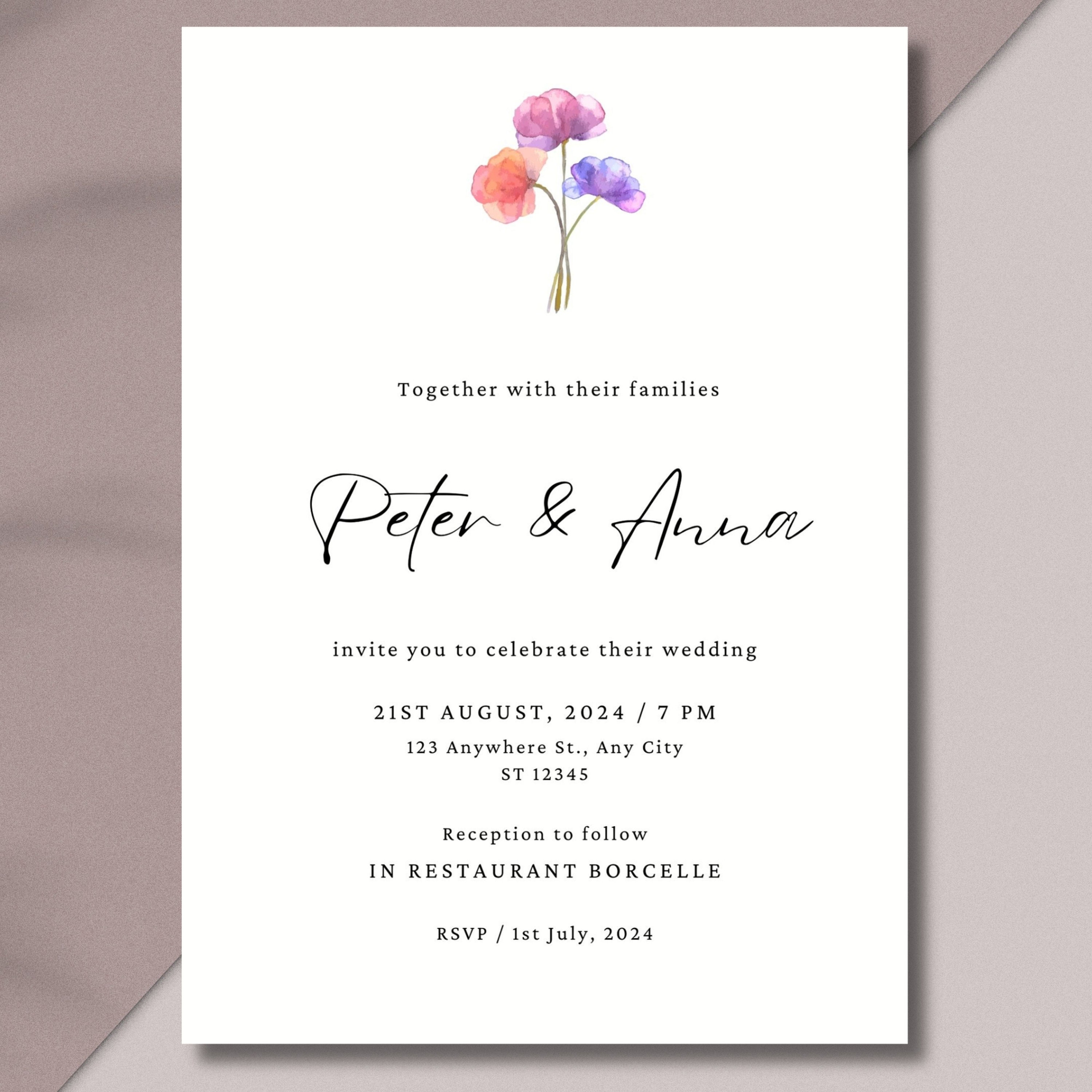 Printable Floral Wedding Invitation Template Getting Married - Etsy