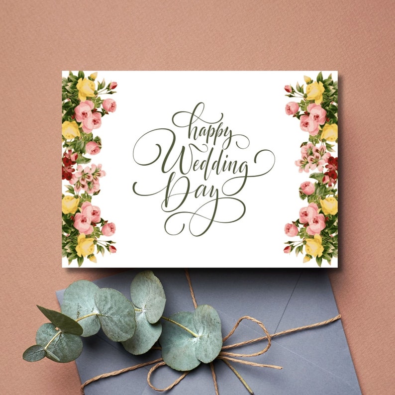 Printable Floral Wedding Day Greeting Card, Digital Wedding Gift Card ...