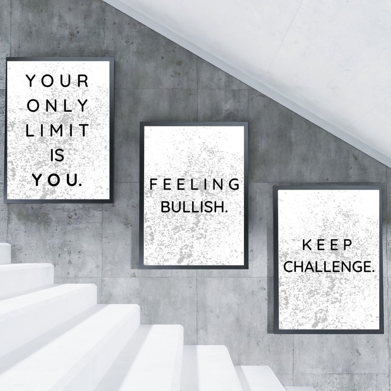 Printable Inspirational Quotes Wall Art Set of 3, Gym Motivational Wall ...
