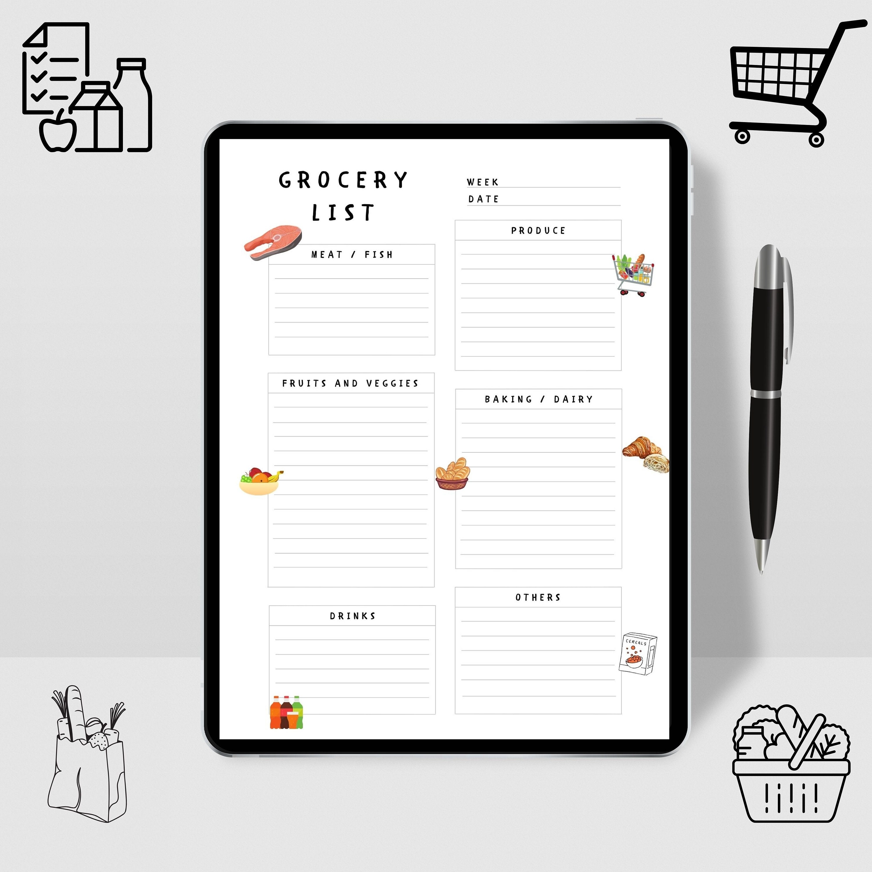 Printable Grocery List Planner, Digital Shopping List Template, Online ...