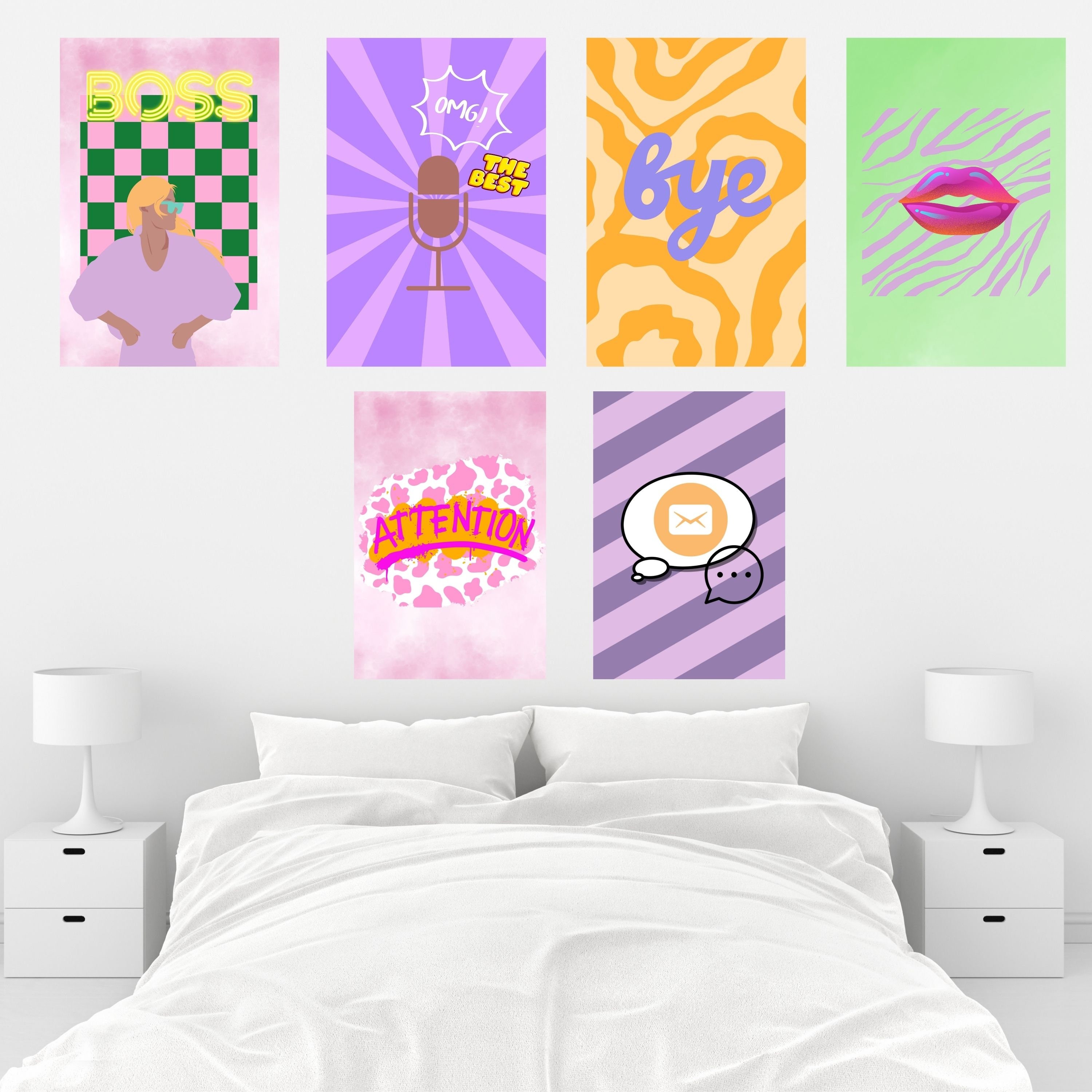 Printable Preppy Set of 6 Wall Art, Teen Girl Room Wall Decor, Colorful ...