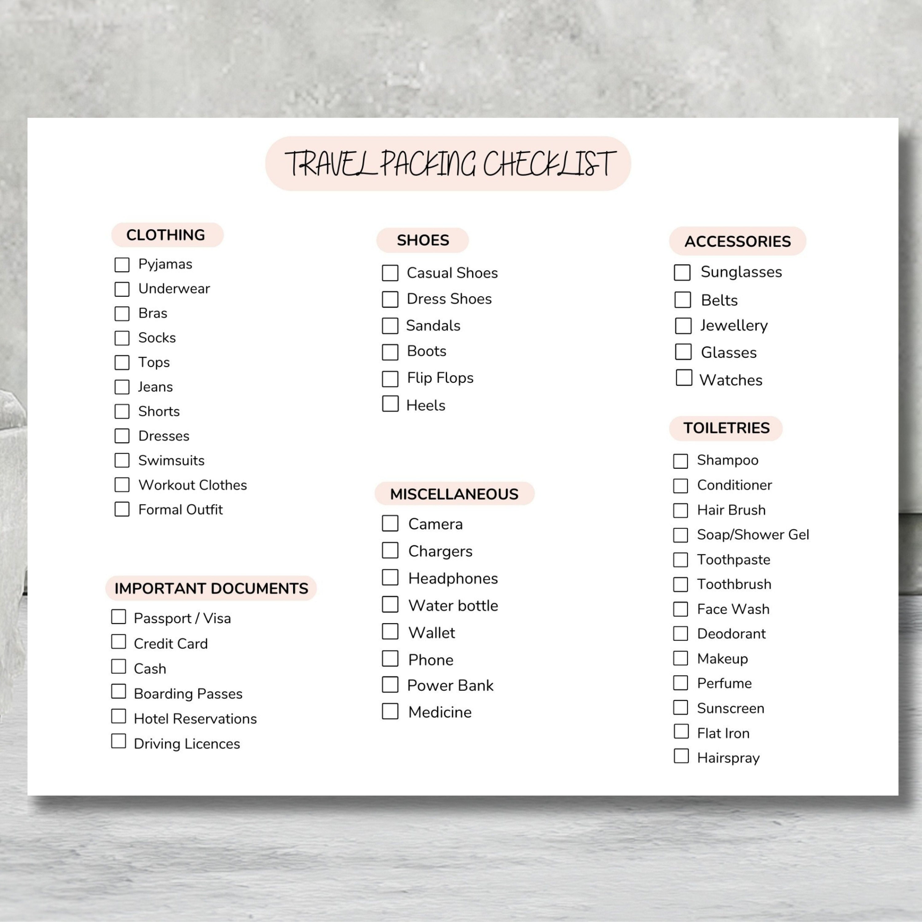 Holiday Essentials List, Travel Packing Checklist, Vacation Needs ...