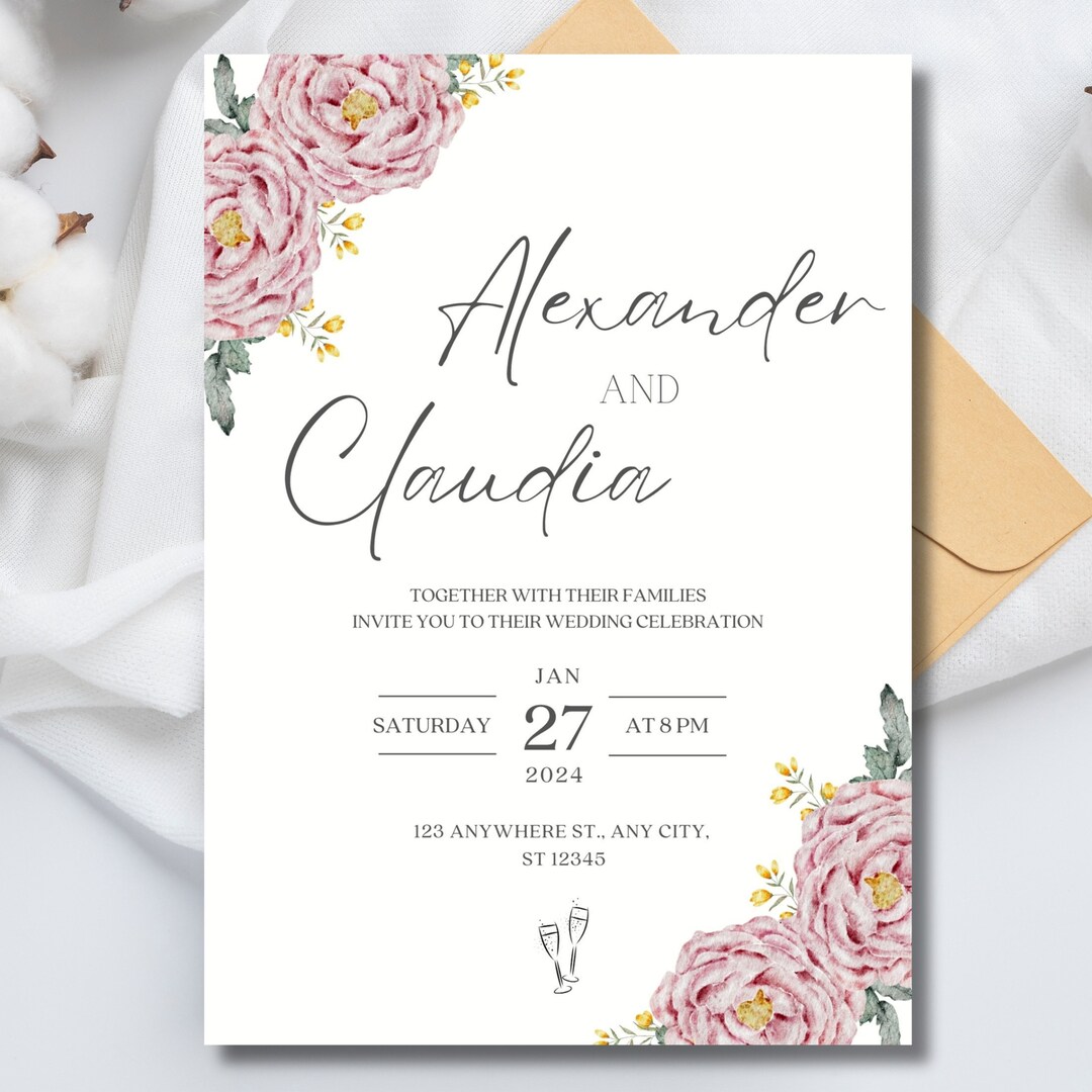 Printable Floral Wedding Invitation, Marriage, Getting Married, Wedding ...