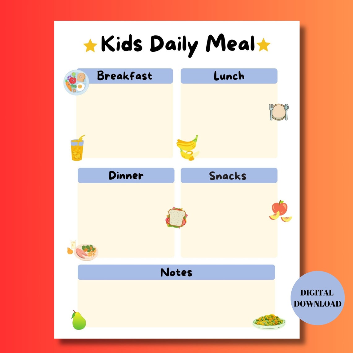 Printable Kids Daily Meal Planner, Kids Healthy Eating Planner ...