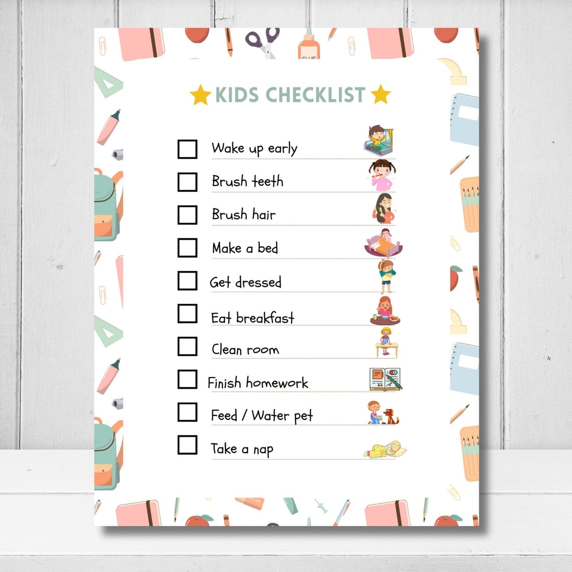 Printable Kids Daily Routine Checklist, Kids Responsibilities Chart ...