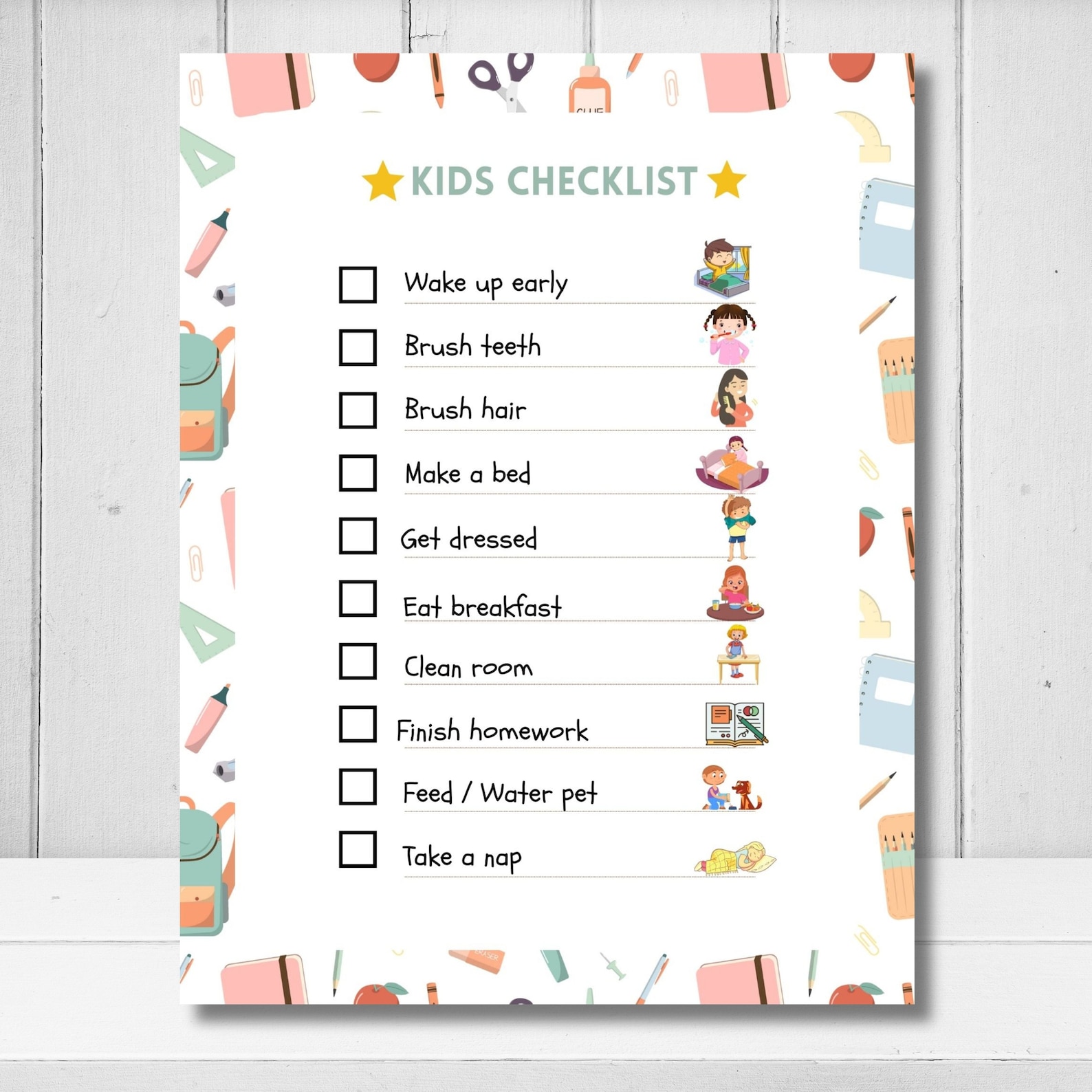 Printable Kids Daily Routine Checklist, Kids Responsibilities Chart ...
