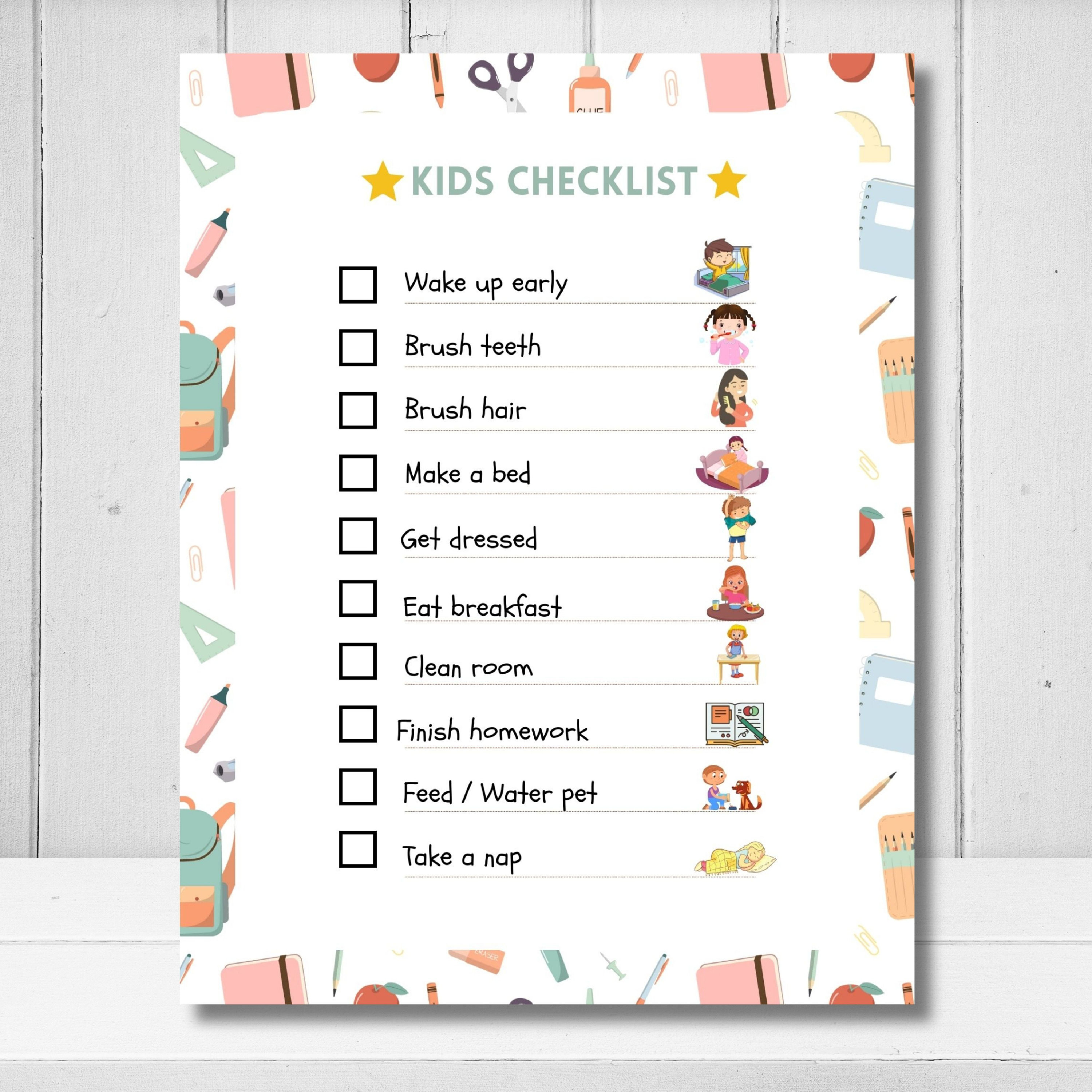 Printable Kids Daily Routine Checklist, Kids Responsibilities Chart ...