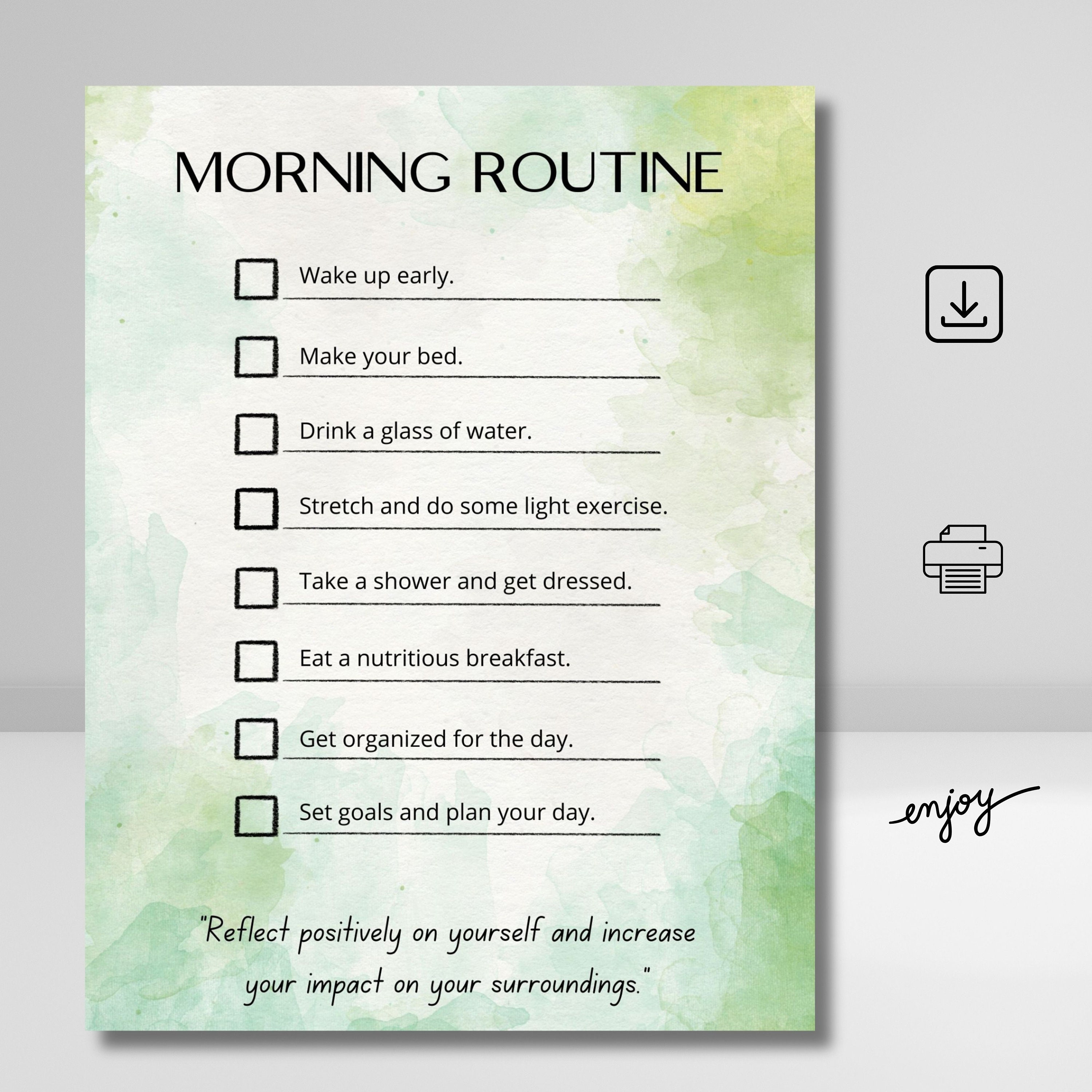 Printable Morning Routine Checklist, Self Care Checklist, Morning ...