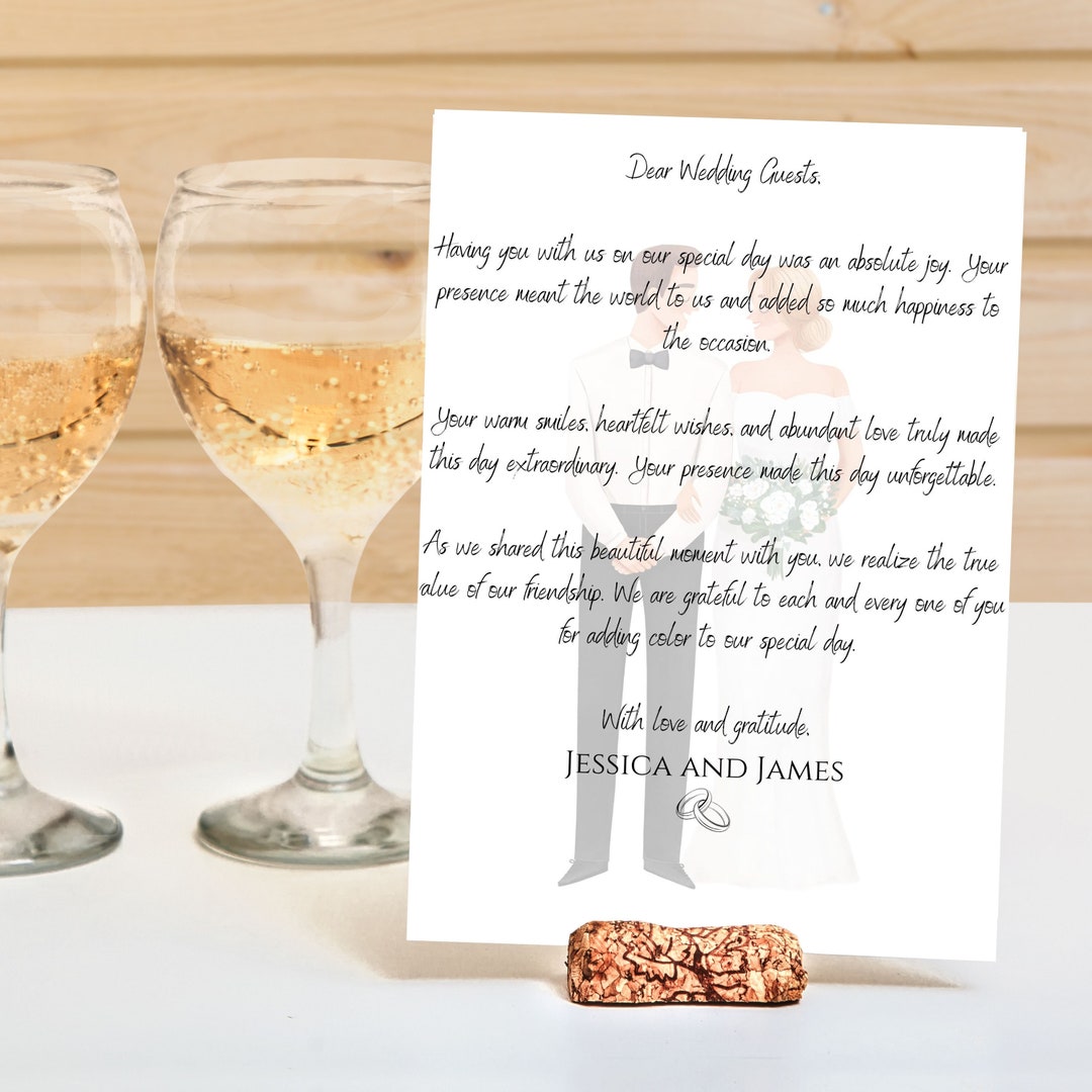 Printable Wedding Guest Thank You Card, Personalised Wedding Guest ...