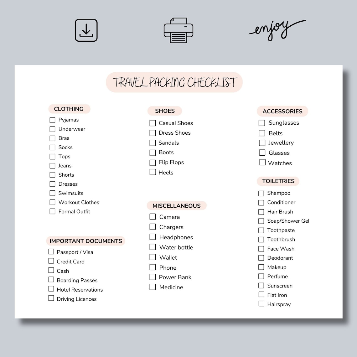 Holiday Essentials List, Travel Packing Checklist, Vacation Needs ...