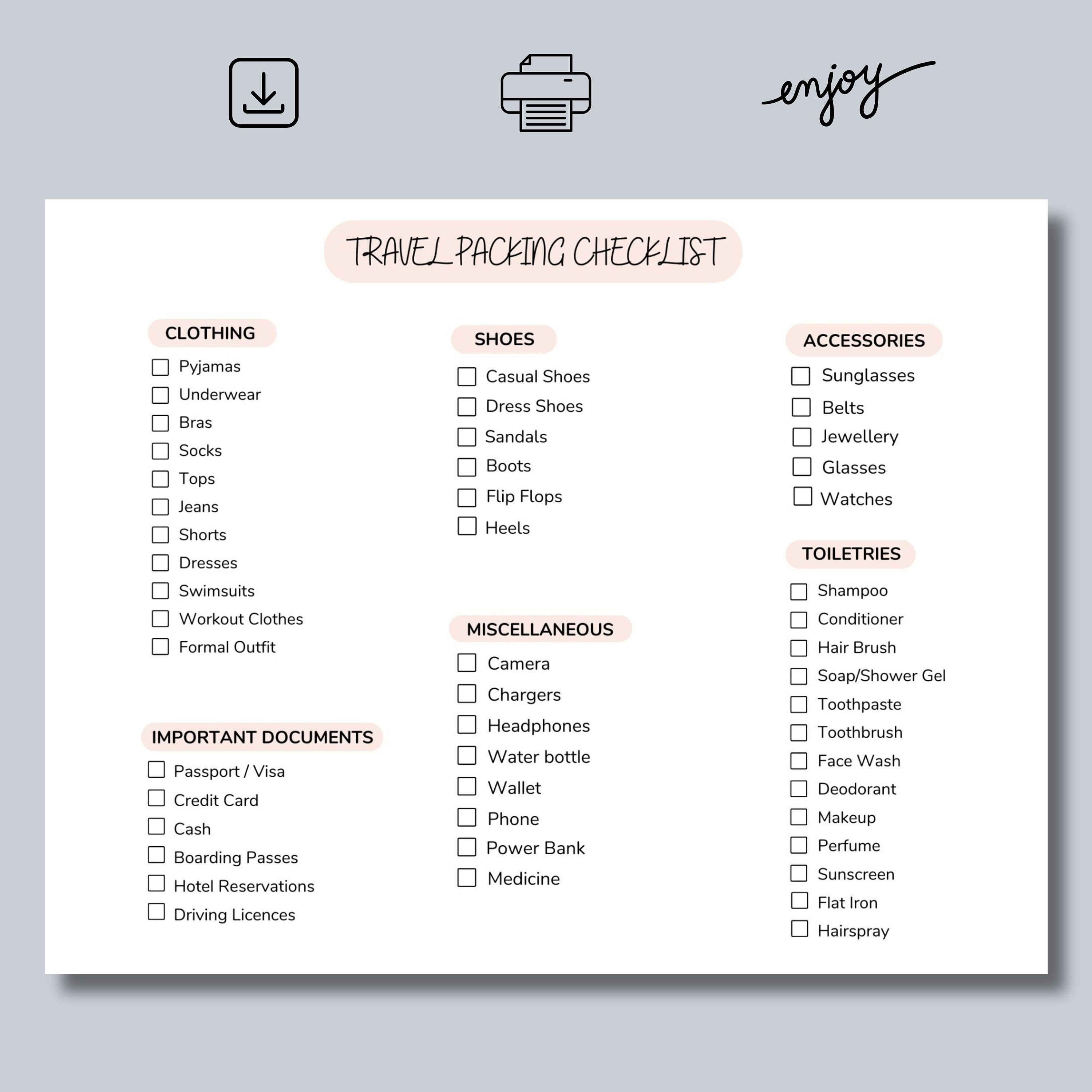 Holiday Essentials List, Travel Packing Checklist, Vacation Needs ...