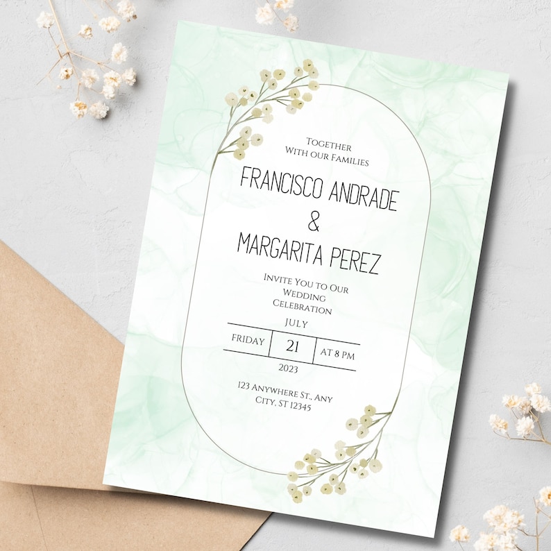 Printable Floral Wedding Invitation Template Getting Married - Etsy