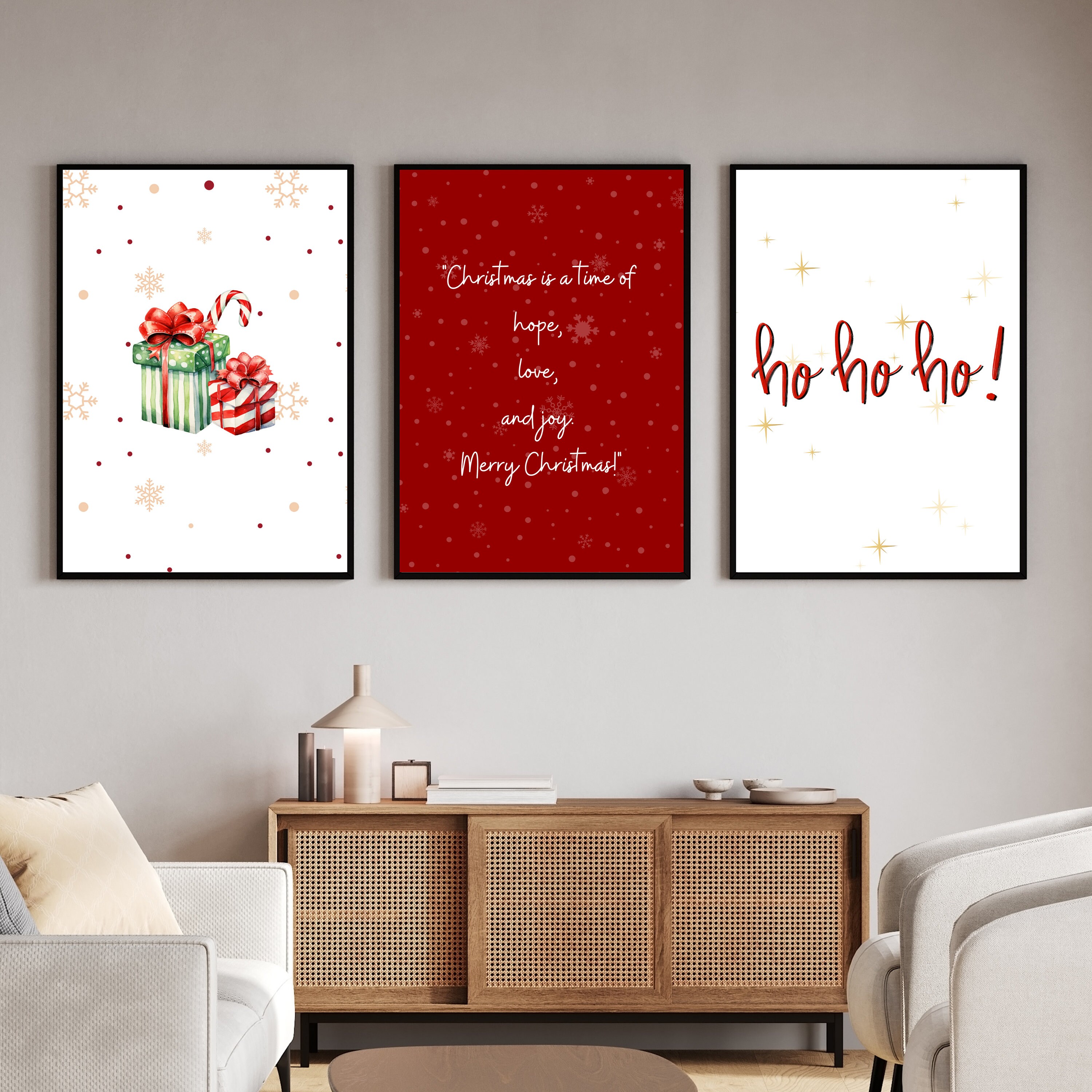 Merry Christmas Wall Art Set Printable, Holiday Decor, Christmas Gift ...