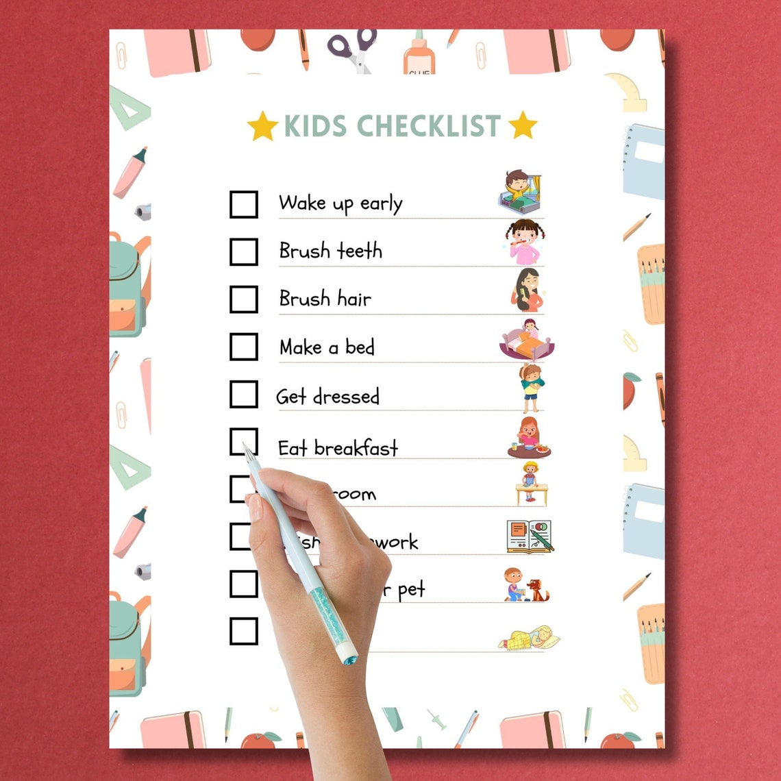 Printable Kids Daily Routine Checklist, Kids Responsibilities Chart ...