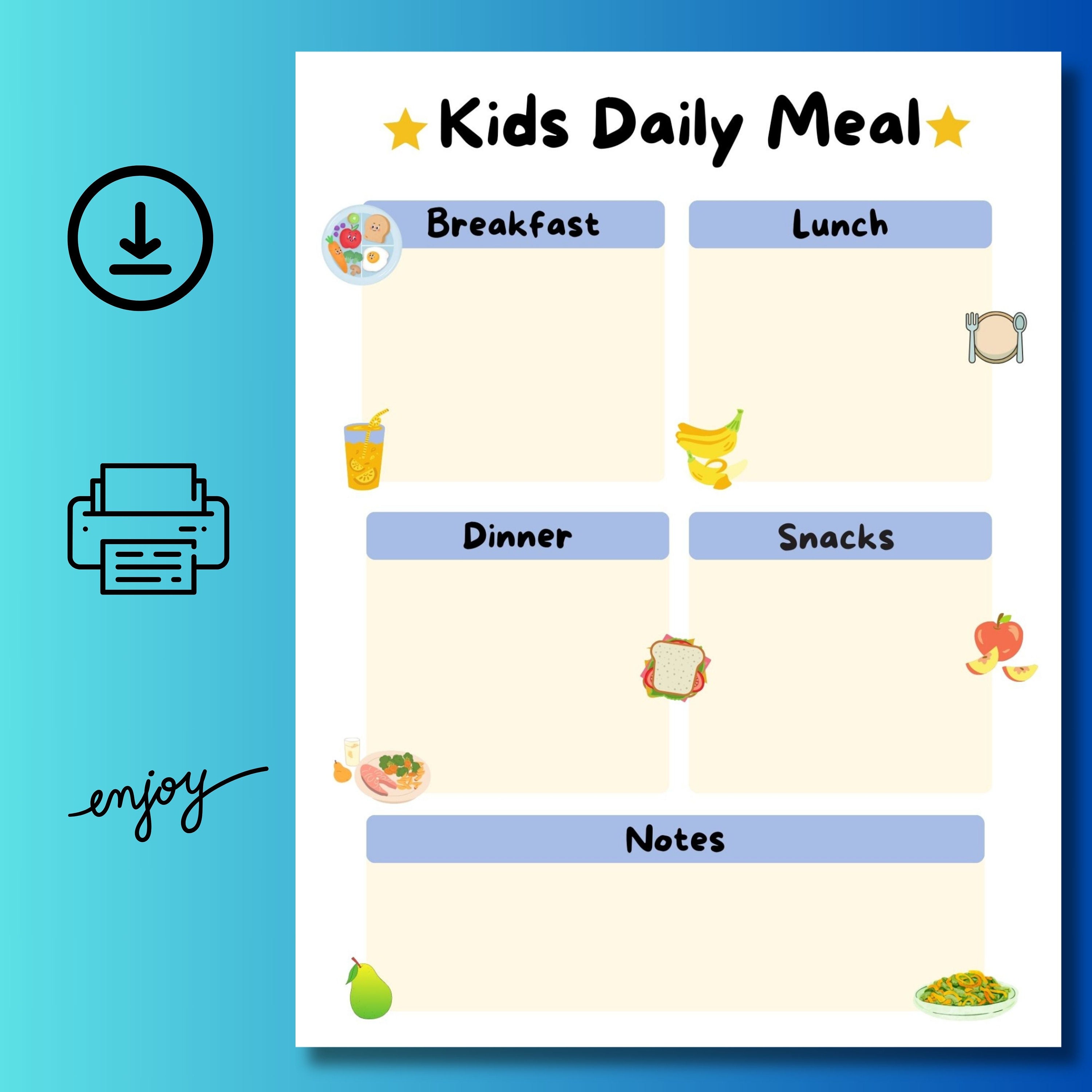 Printable Kids Daily Meal Planner, Kids Healthy Eating Planner ...