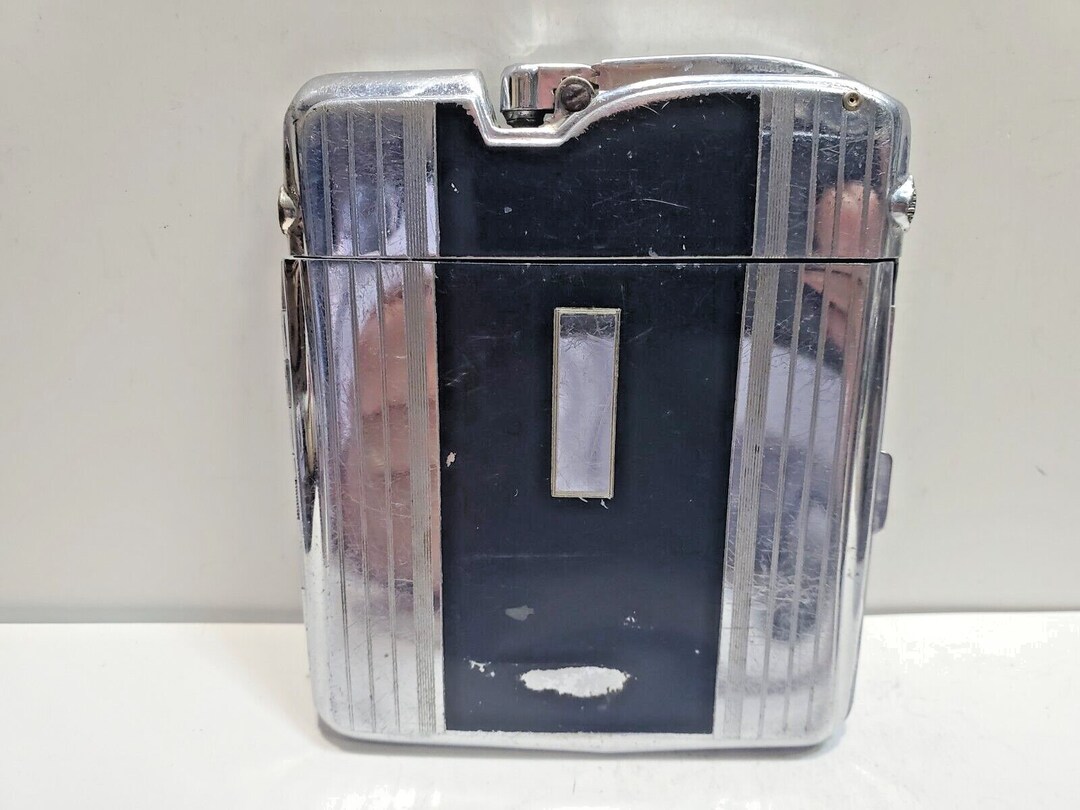 Working Ronson Art Deco Ten A Case Enamel Siler Tone Cigarette Case ...