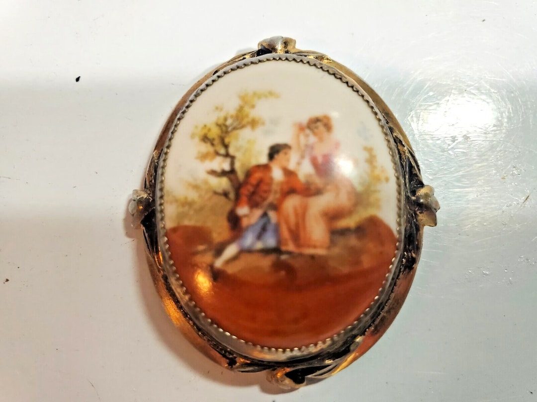 Vintage Antique PAINTED LADY Gold Tone Filigree Brooch Pin 4993/10 - Etsy