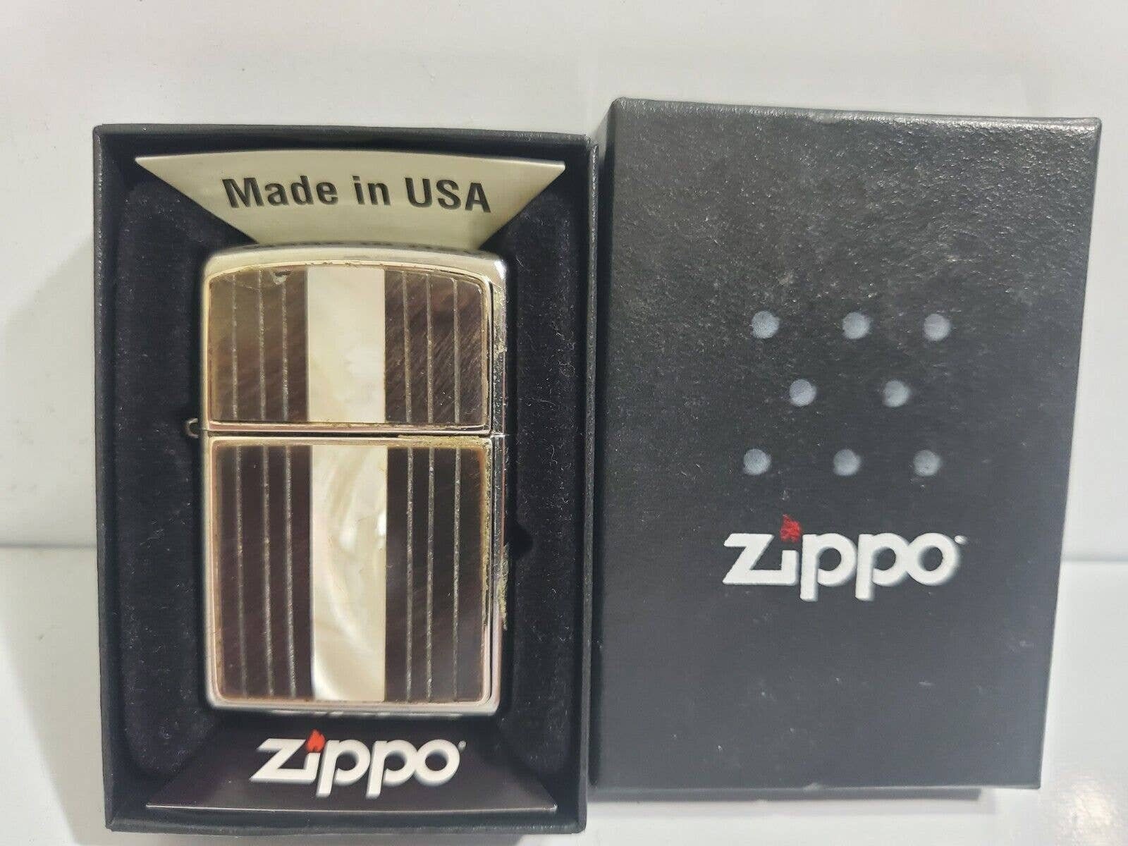 Zippo Luxury Black Onyx & White Pearl Pattern Lighter ZIPPO BOX, WORKS ...