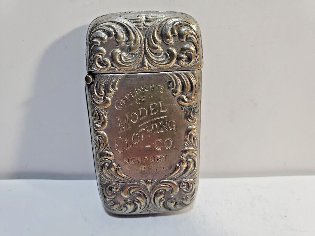 Vintage Ornate Silver Match Safe CASE Vesta Holder Model Clothing 6792/ ...
