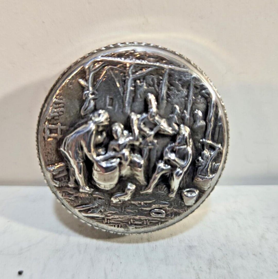 Vintage Hans Jensen Denmark Silver Repousse Snuff Case Pill Box 7319/4 ...