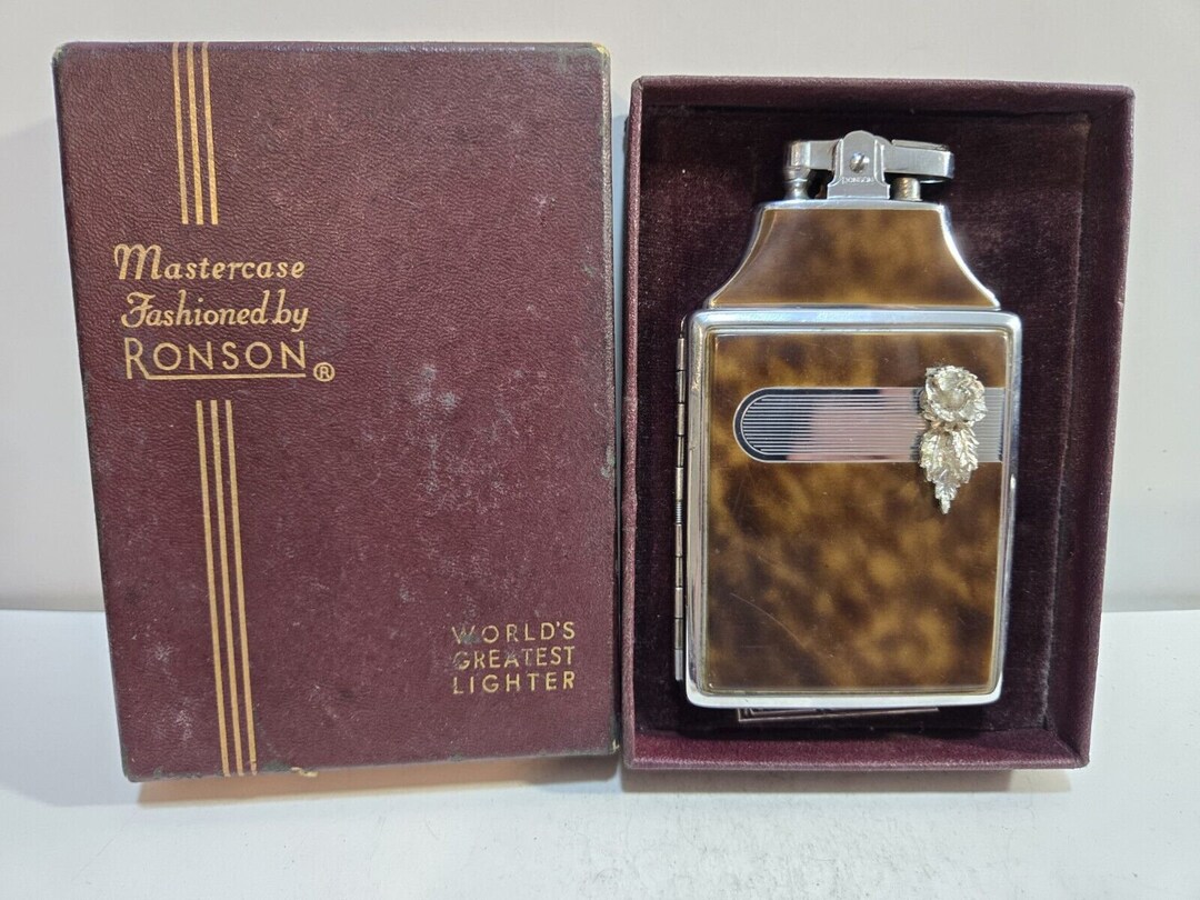 Working Ronson Mastercase Enamel Cigarette Case Lighter Original Case ...