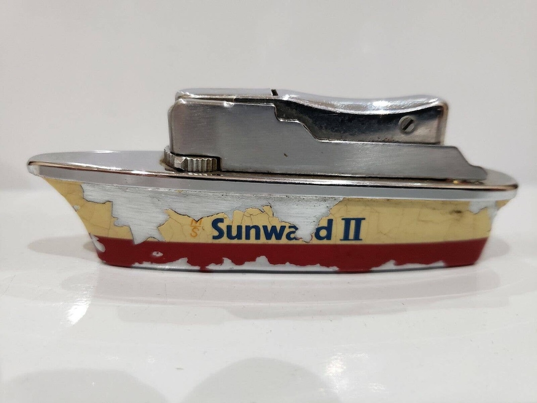 Vintage Working SANKEI Butane Lighter 'ss SUNWARD II' / Boat Shape 1315 ...