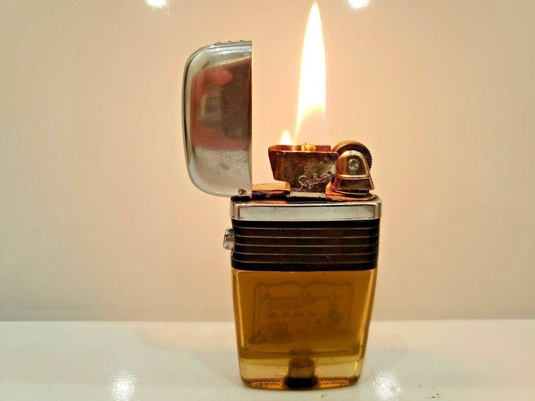 Vintage Working Scripto Vu Lighter YELLOW PAGE ADVERTISING / Black Band ...
