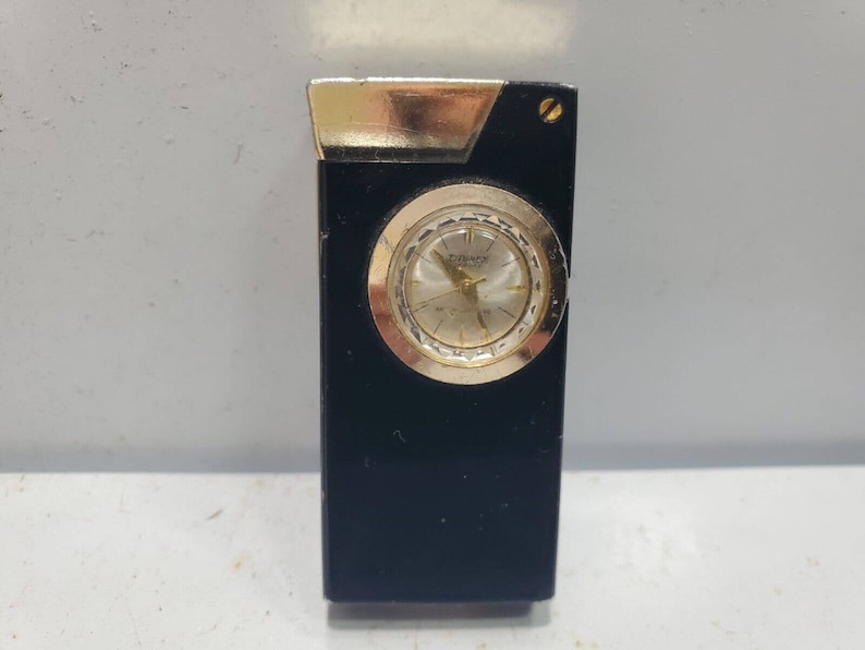 RIVO Lighter With Clock Swiss Made Vintage BLACK GOLD 5527/37 - Etsy