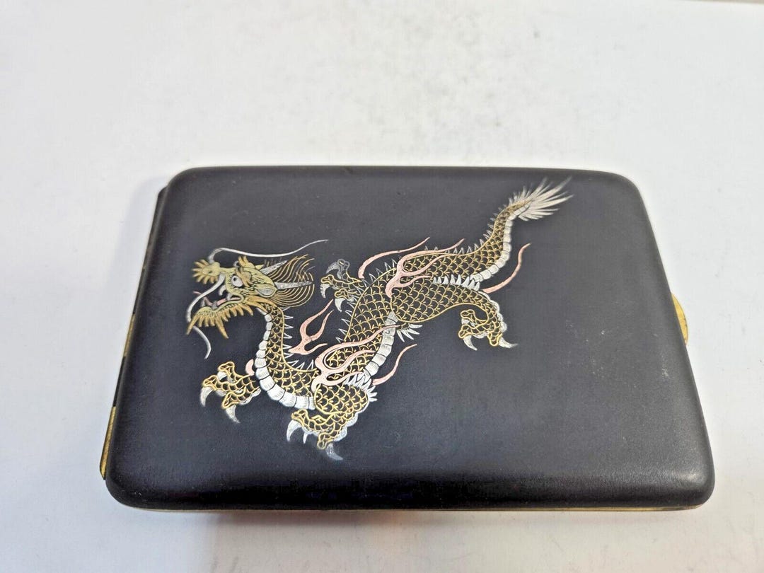 Dragon ANTIQUE Japan Komai Damascene K24 GOLD, SILVER Cigarette Case ...