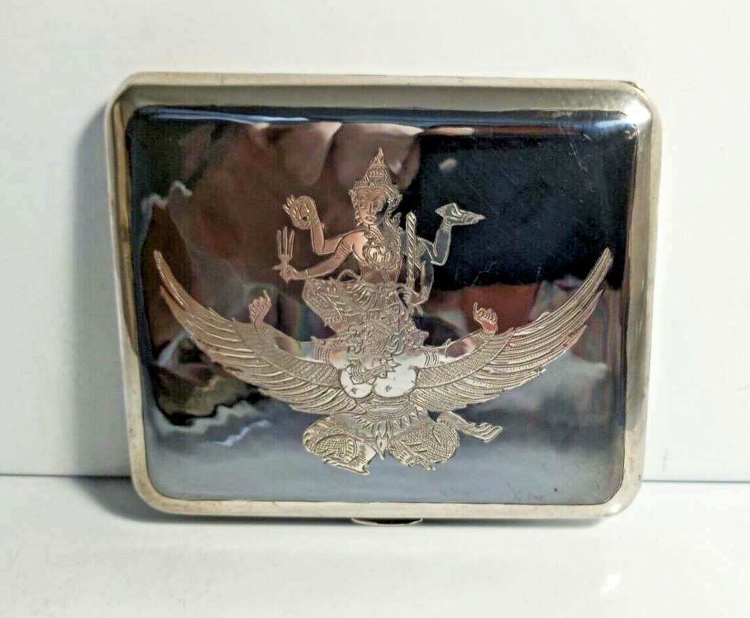 Vintage Siam Solid Sterling Silver Niello, Goddess Cigarette Case 3955/ ...