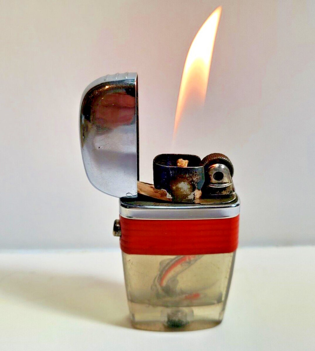 Vintage Working SCRIPTO Vu JUMPING TROUT Fish Red Band Lighter - Etsy