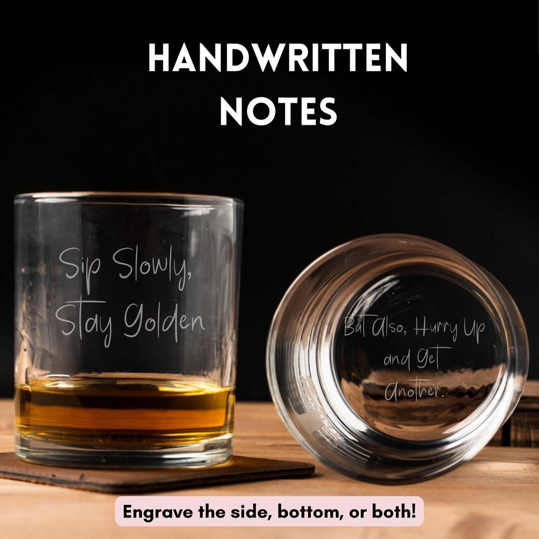 Custom Whiskey Rocks Glass, Handwriting Engraved (side or Bottom, 10oz ...