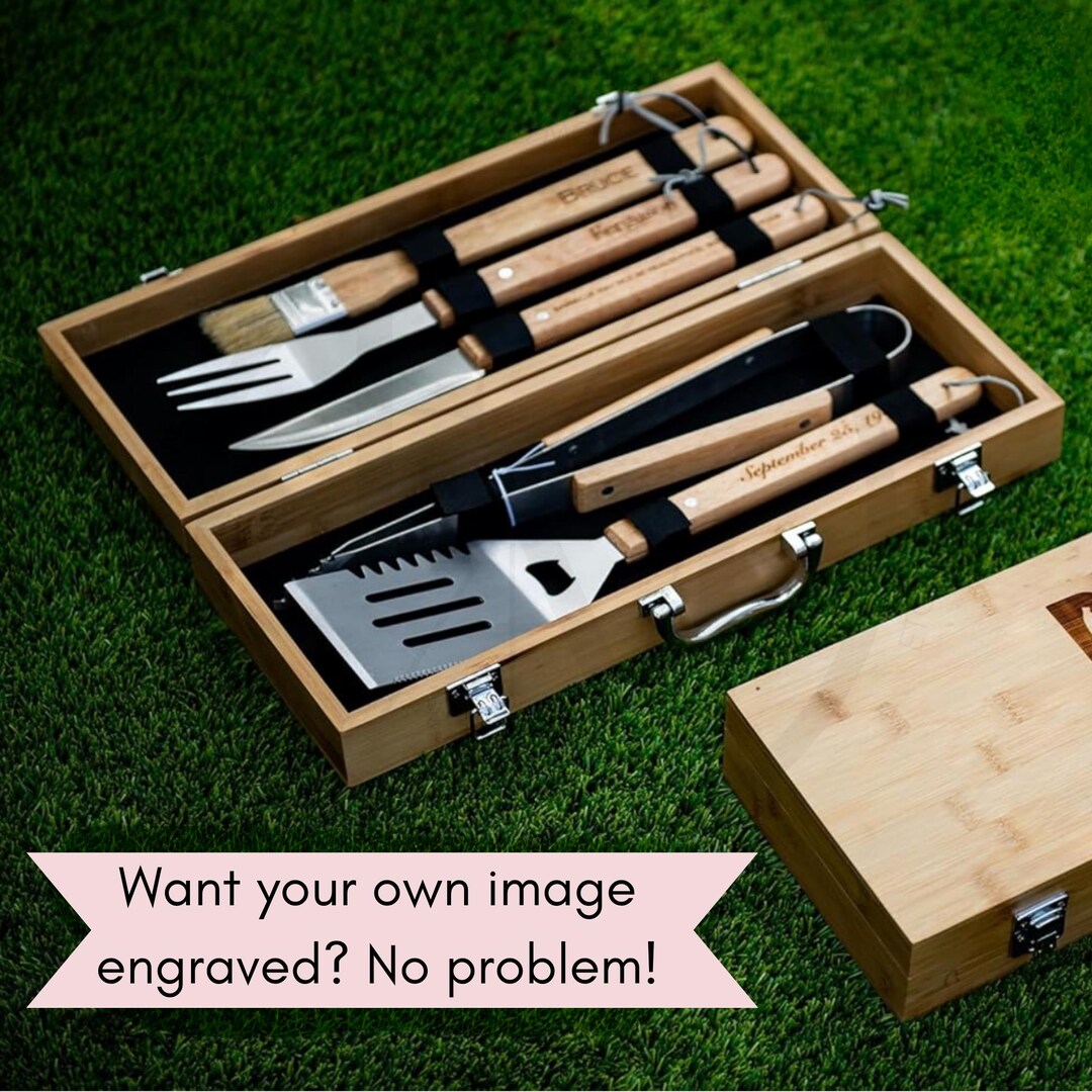 Custom BBQ Gift Set – Engraved Grilling Tools, Wooden Case, Unique ...