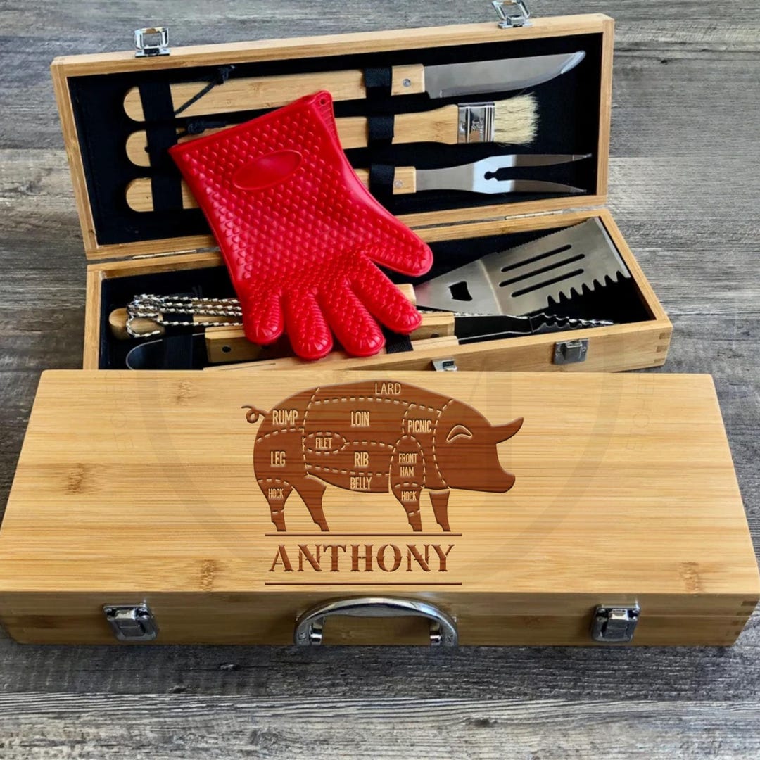 Custom BBQ Gift Set – Engraved Grilling Tools, Wooden Case, Unique ...