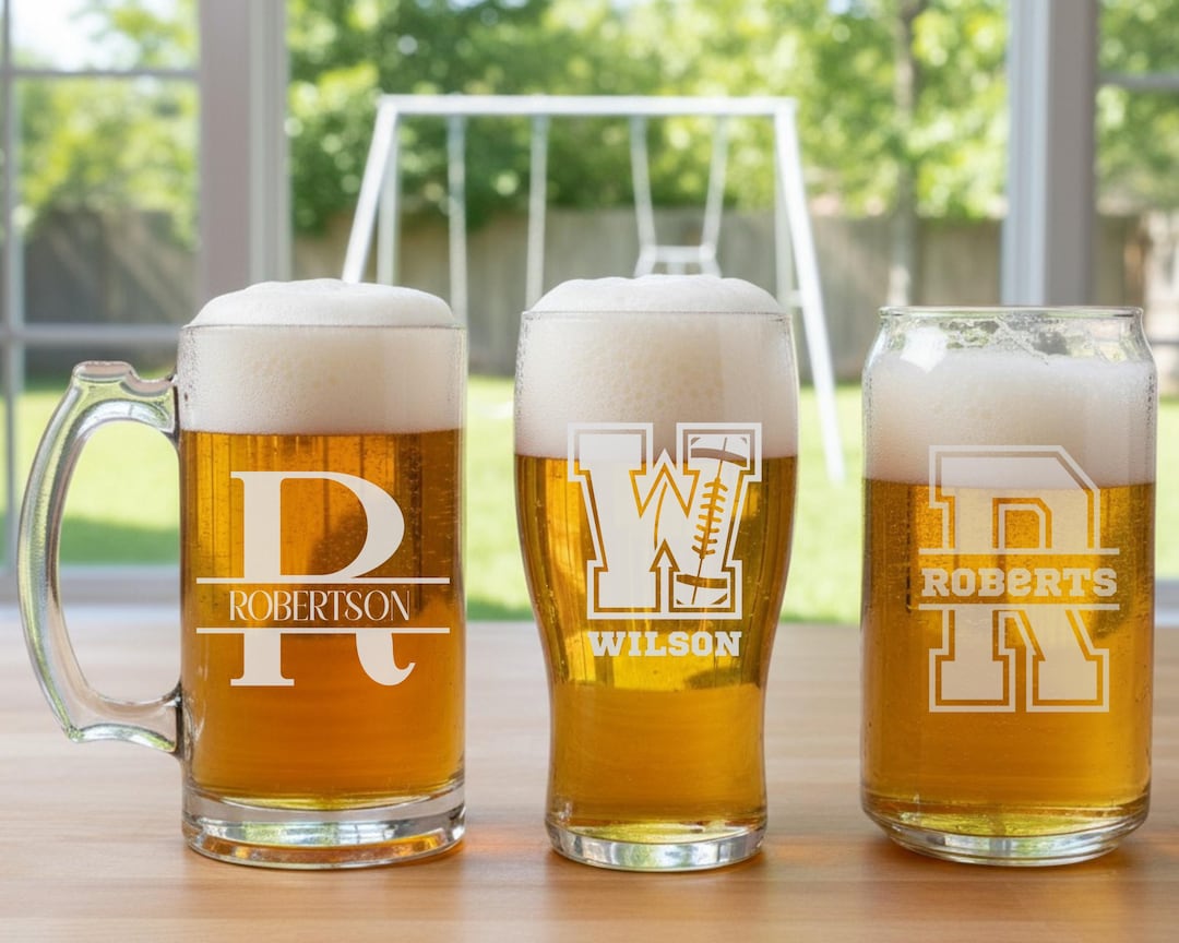Personalized Beer Glass • Engraved Monogram, Deer, or Football Design ...