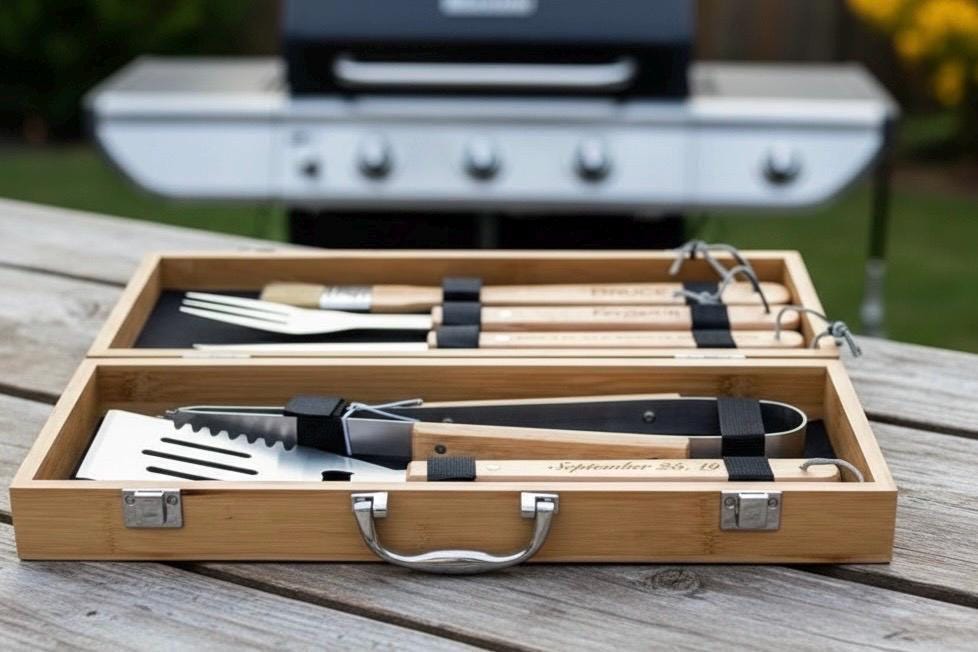 Custom BBQ Gift Set – Engraved Grilling Tools, Wooden Case, Unique ...